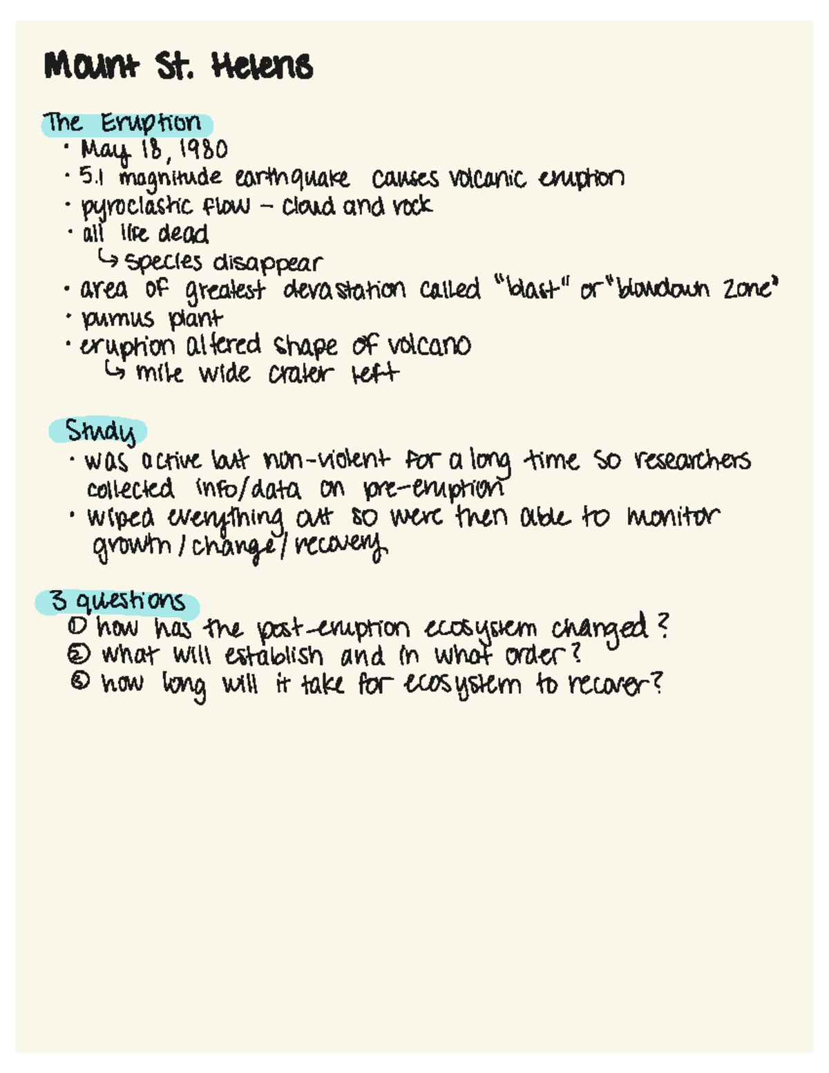 Biology 2: Mount St Helens Eruption & Ecosystem Recovery Notes - Studocu