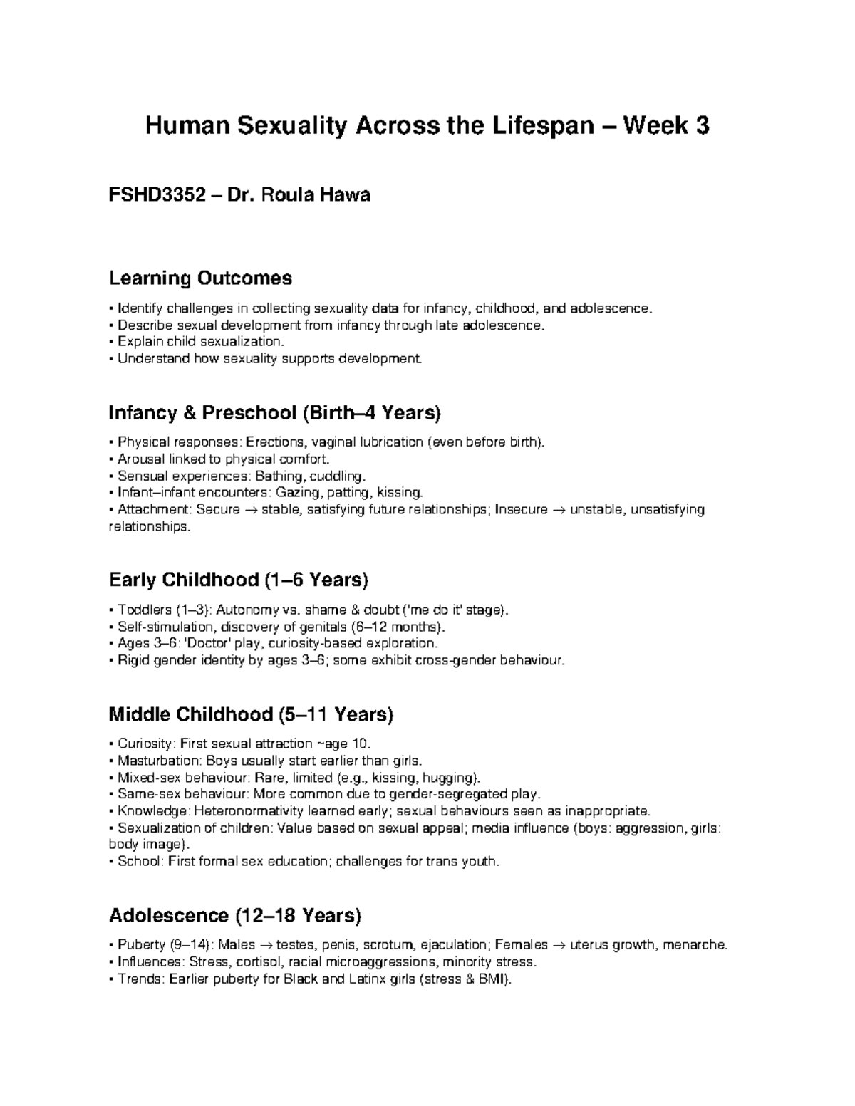 FSHD3352 Week 3 Lecture Notes on Human Sexuality Development - Studocu
