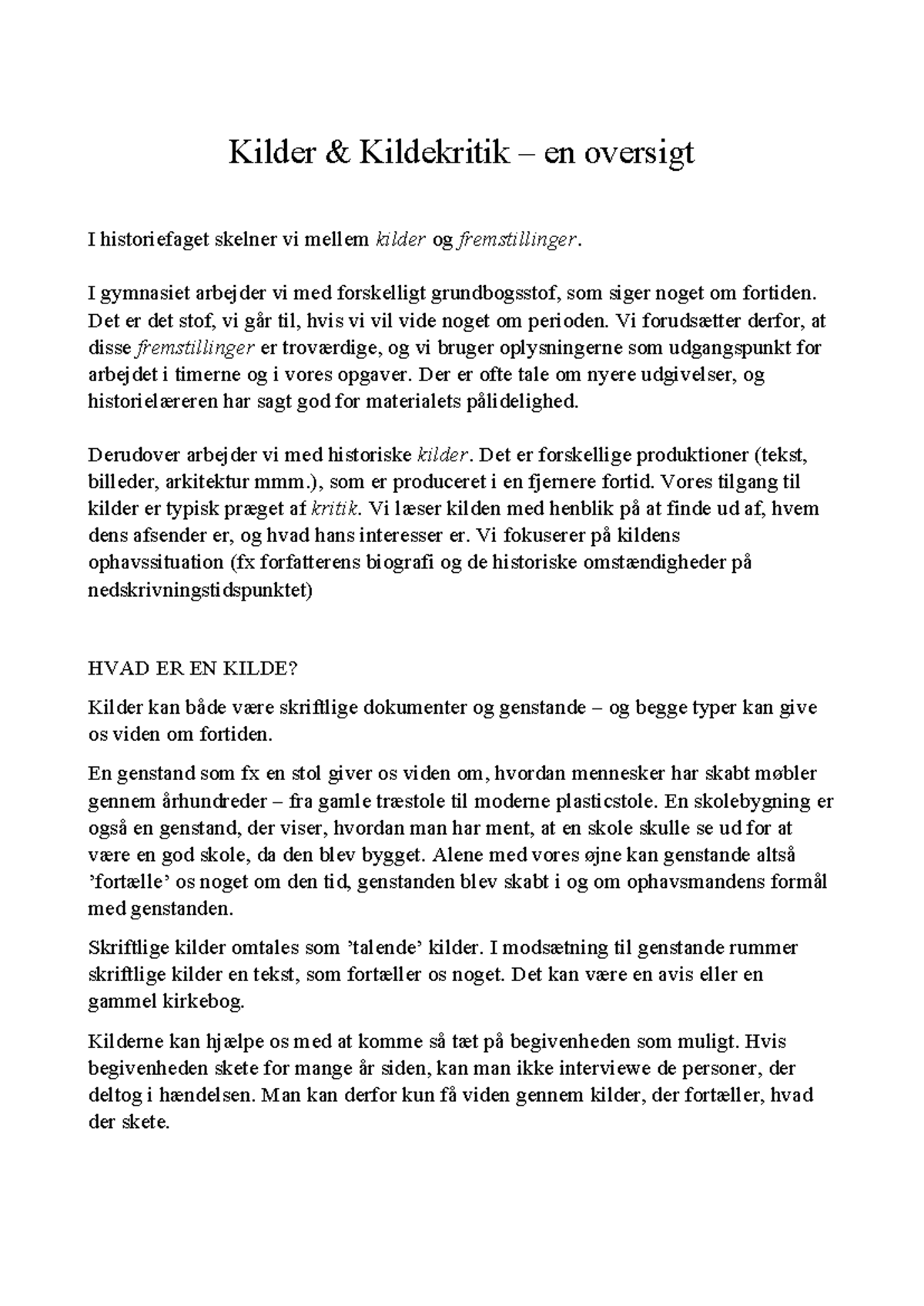 Kilder og Kildekritik: En Guide til Historiefaget - Studocu