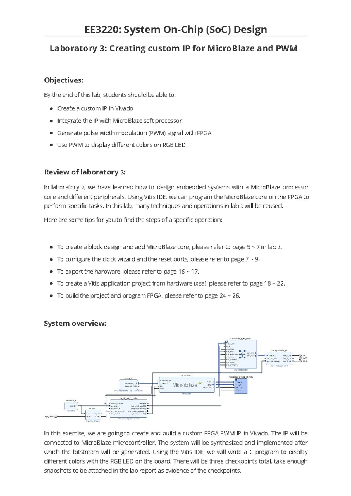 EE3220: Lab 3 - Custom IP Creation for MicroBlaze & PWM Control - Studocu