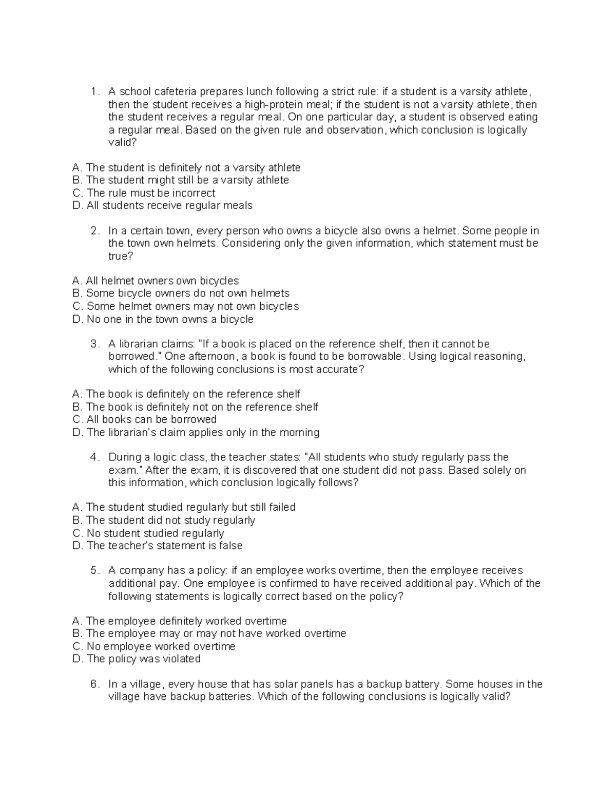 Logic and Reasoning Practice Questions for Course Code: LOG101 - Studocu