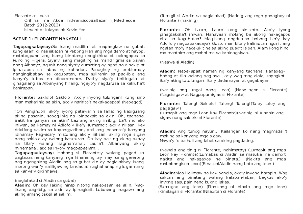 Florante at Laura: Isang Dulang Sining (Final Exam - FIL101) - Studocu