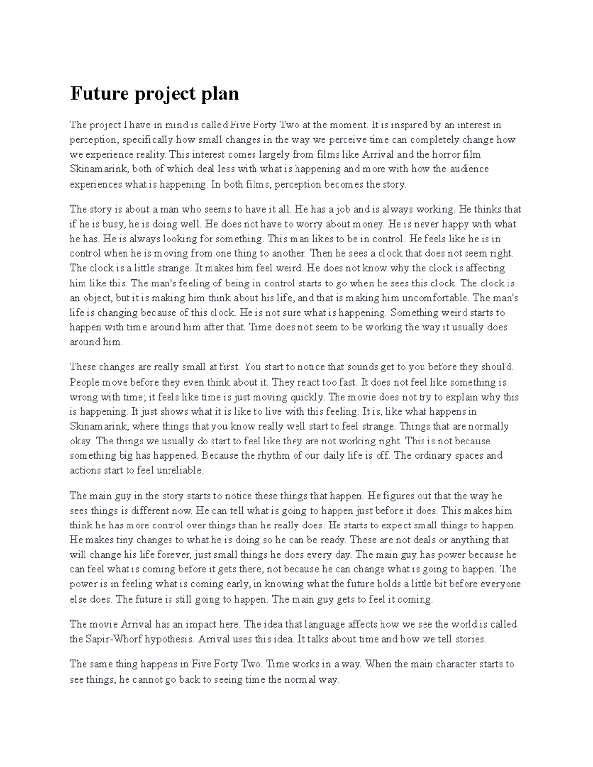 Project Plan: Five Forty Two - Exploring Perception of Time - Studocu