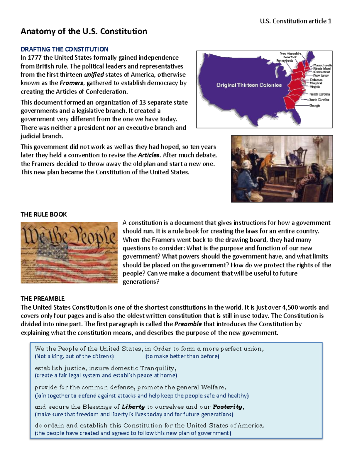 Anatomy of the U.S. Constitution: A Detailed Overview of Articles - Studocu