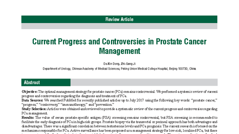 Current Progress and Controversies in Prostate Cancer Management (PCa ...