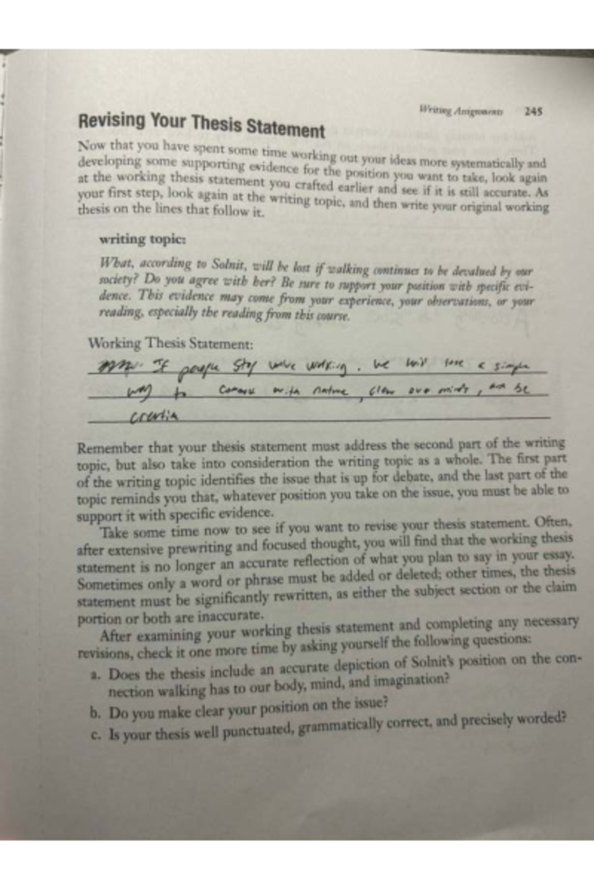 WI 245-251 Writing Assignments: Revising Your Thesis Statement - Studocu