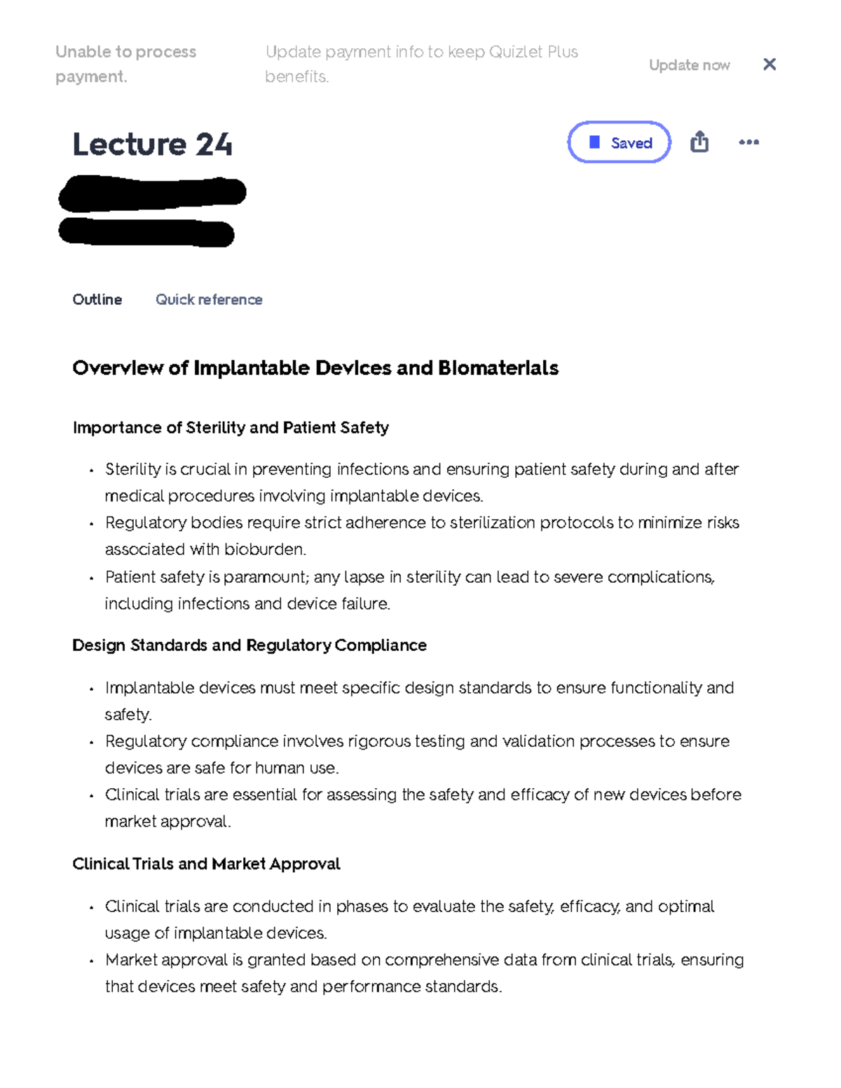 Biomaterials Lecture 24 Study Guide: Sterilization & Safety Protocols ...