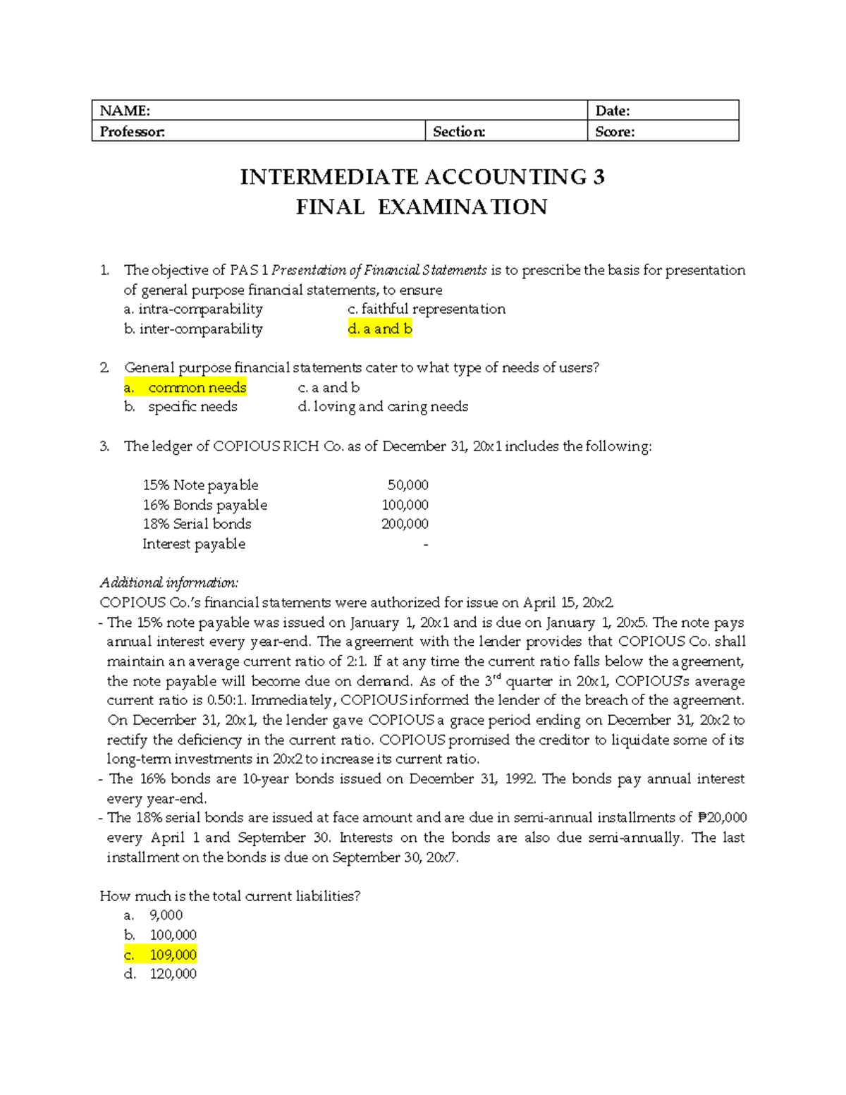 Intermediate Accounting 3: Final Exam Review Notes - Studocu