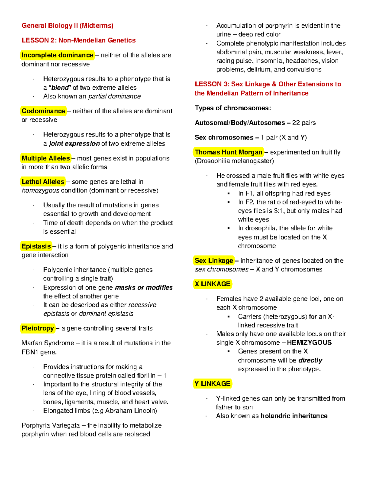 General Biology II (Midterms): Human Genetics & Pedigree Analysis ...
