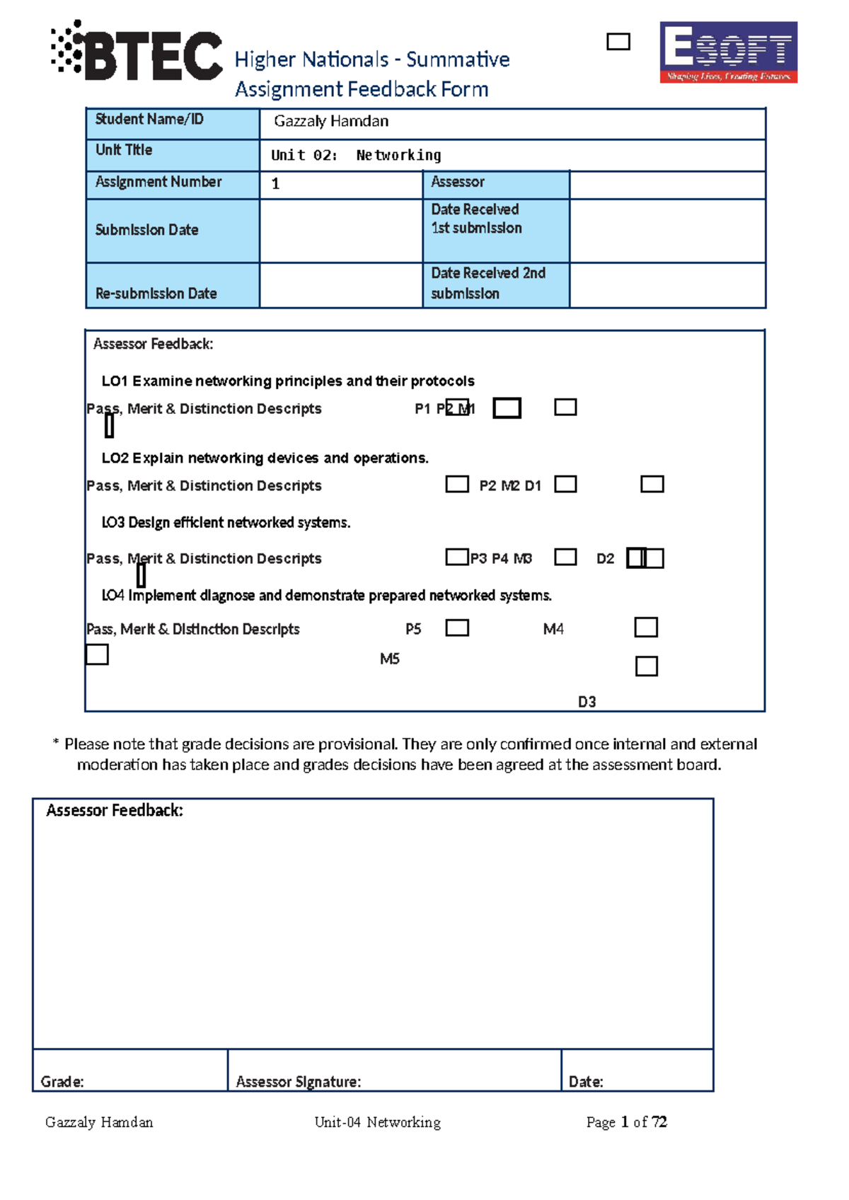 Unit-02 Networking Assignment 2024 - Higher Nationals - Summative Assignment Feedback Form ...