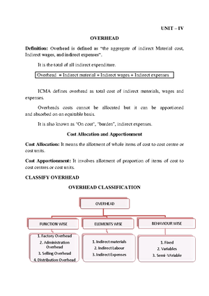 Bcom 2nd year cost accounting unit 1 - UNIT – I INTRODUCTION TO COST ACCOUNTING Definition of ...