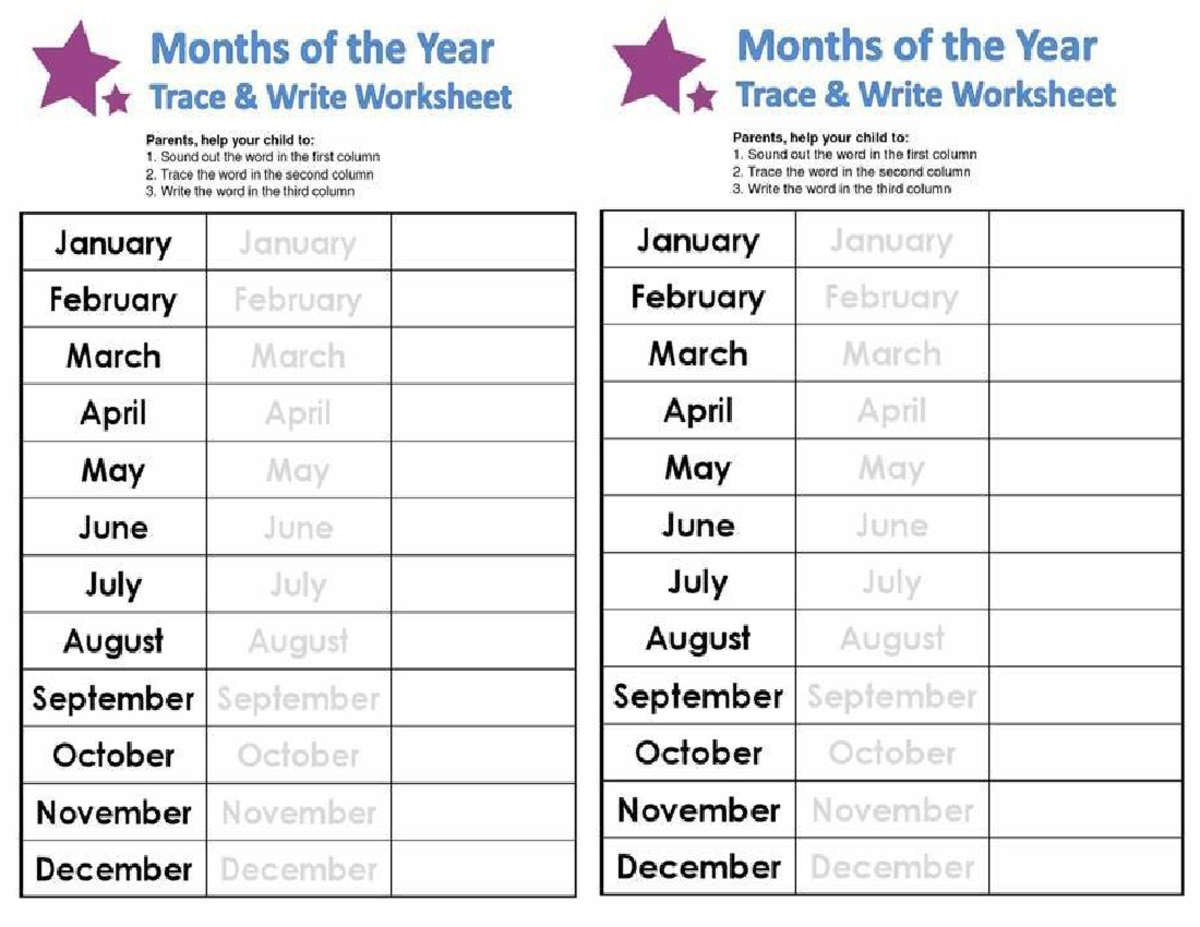 Months of the Year Trace & Write Worksheet - Studocu