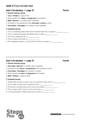 Unit 8 Steps Plus VII 5-Min Test: Vocabulary & Grammar Tests - Studocu