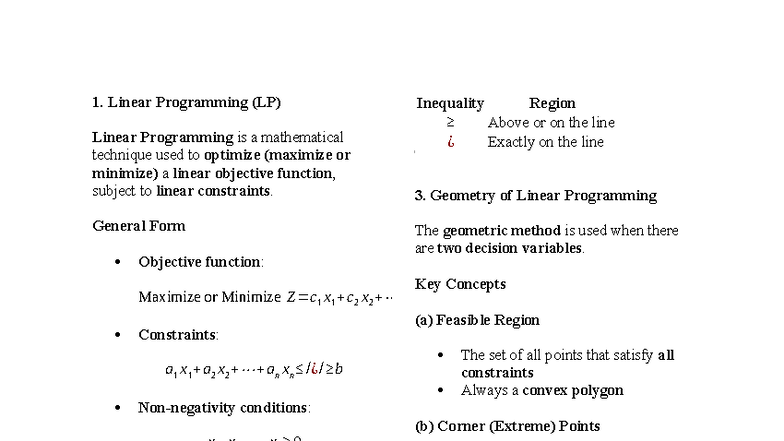 Linear Programming (LP): Concepts, Methods, and Applications - Studocu