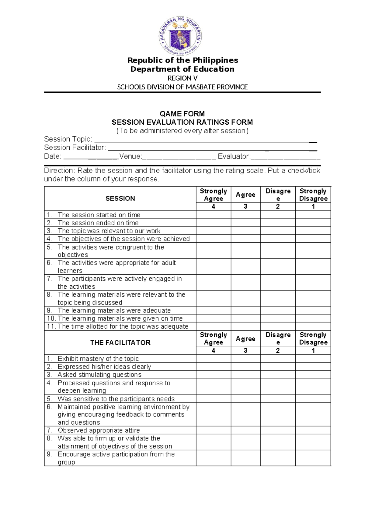 QAME-Form - None. - Republic of the Philippines Department of Education ...