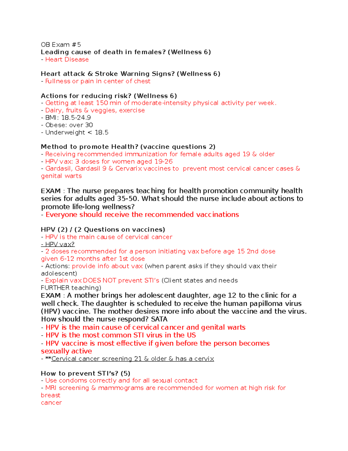 OB Exam 5 - Comprehensive Study Guide for Women's Health - Studocu