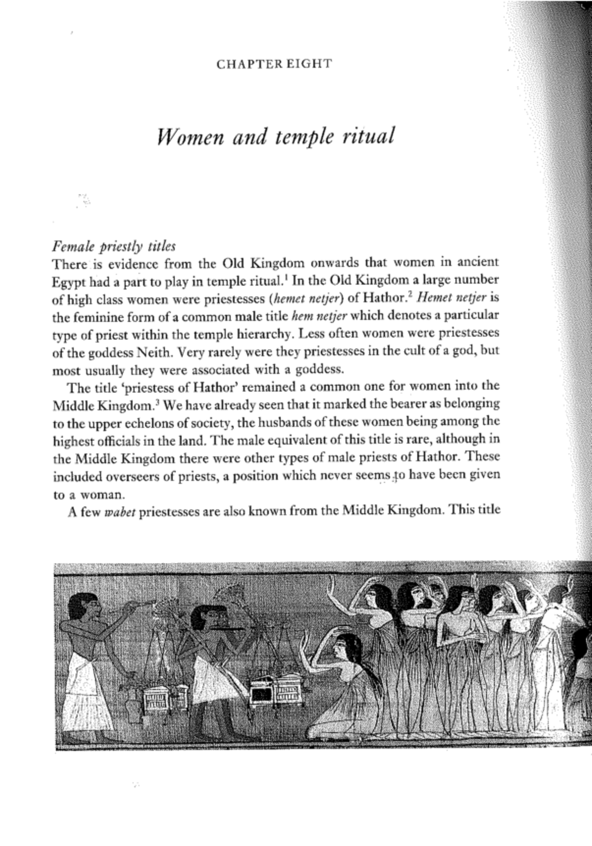 CHAPTER 8: Women and Temple Rituals in Ancient Egypt (HIST 201) - Studocu