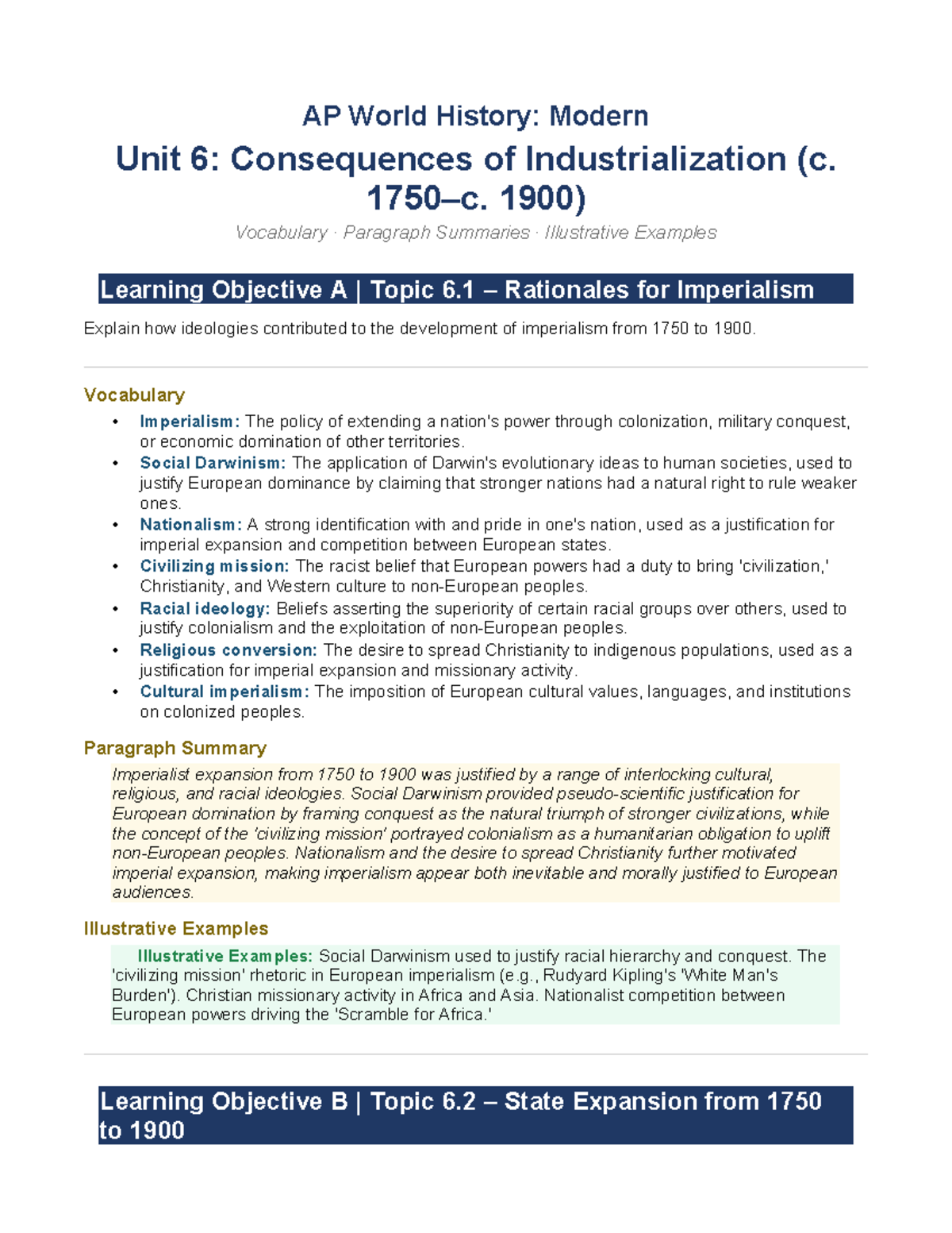 AP World History: Modern Unit 6 Study Guide on Industrialization ...