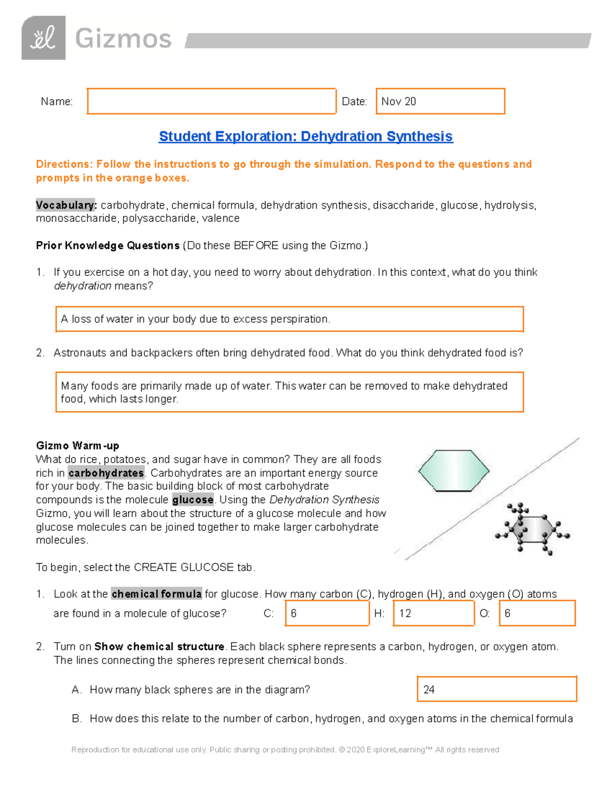 Dehydration Synthesis Worksheet: Exploring Carbohydrates and Hydrolysis ...