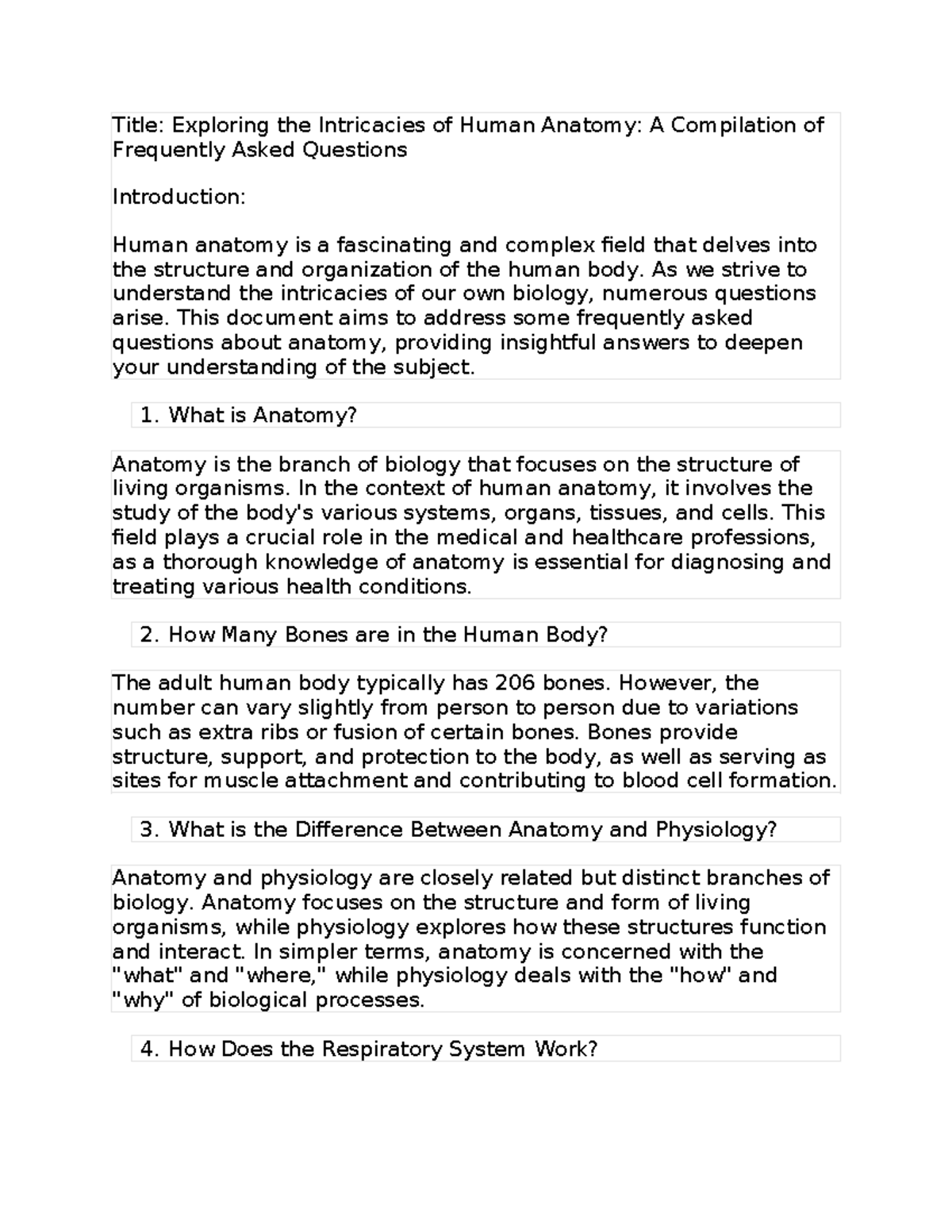 Anatomy Insights: FAQs on Human Body Structure and Function - BIO - Studocu