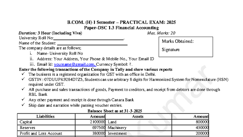 DDUC1 - Financial Accounting Practical Exam Tally Practice 2025 - Studocu