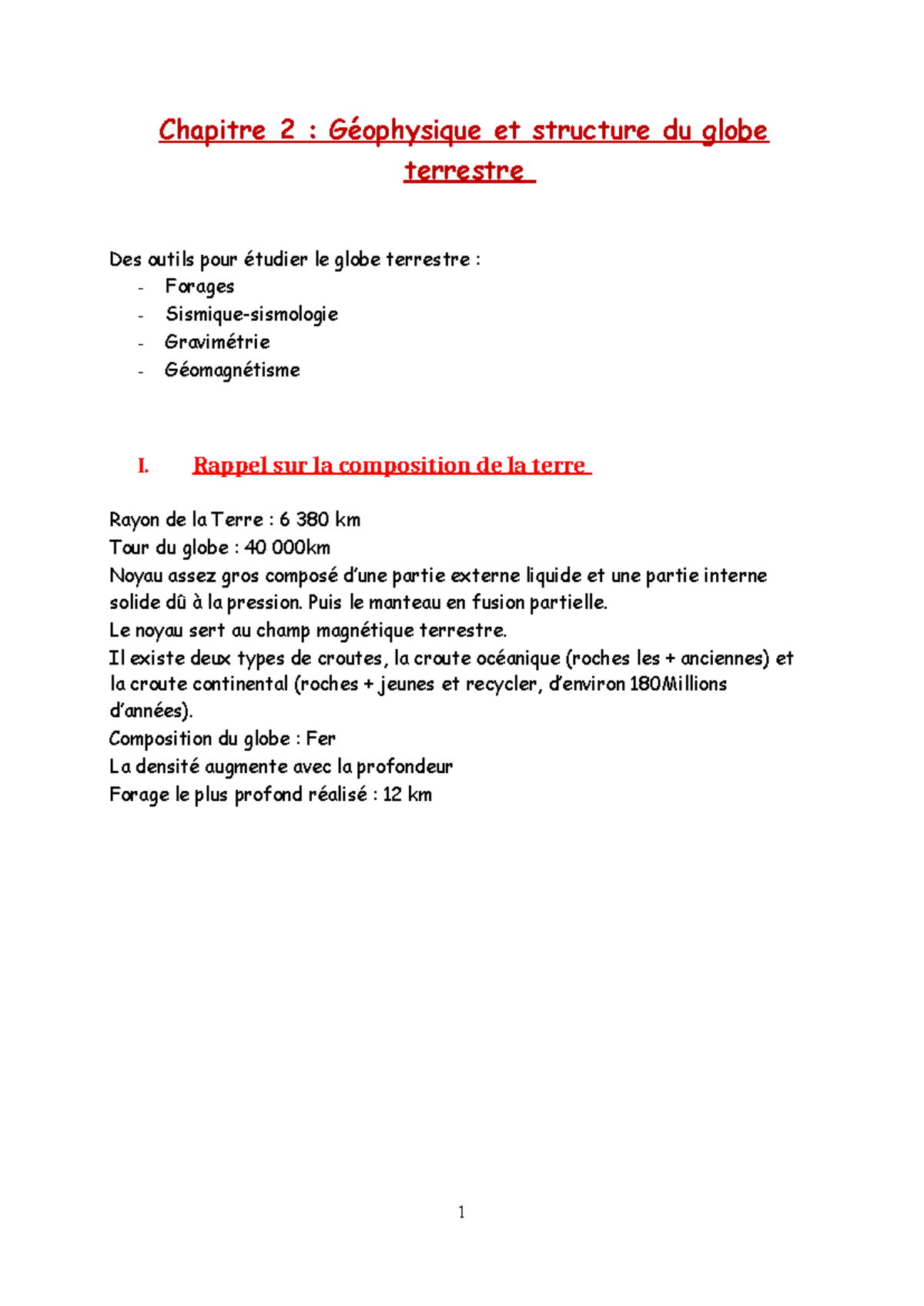 Chapitre 2 : Géophysique et Structure du Globe Terrestre - Studocu