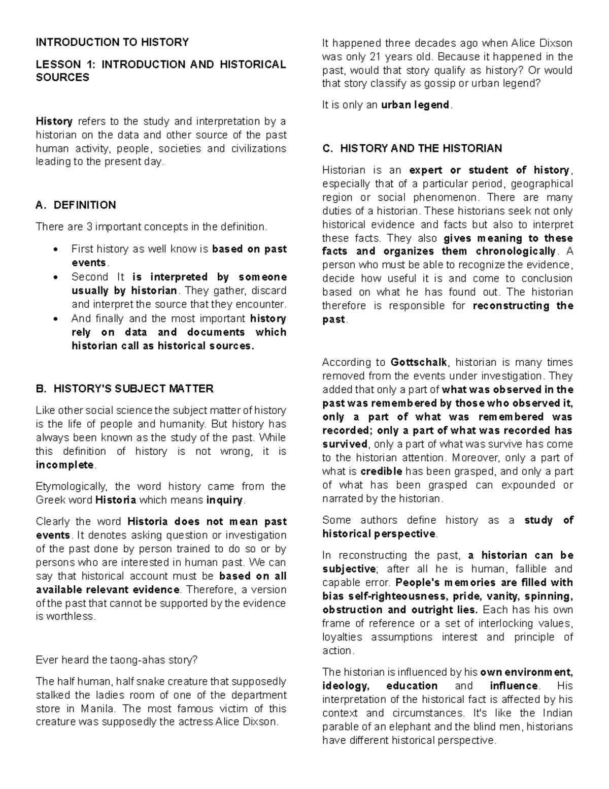 Lesson 1 Introduction and Historical Sources - INTRODUCTION TO HISTORY ...