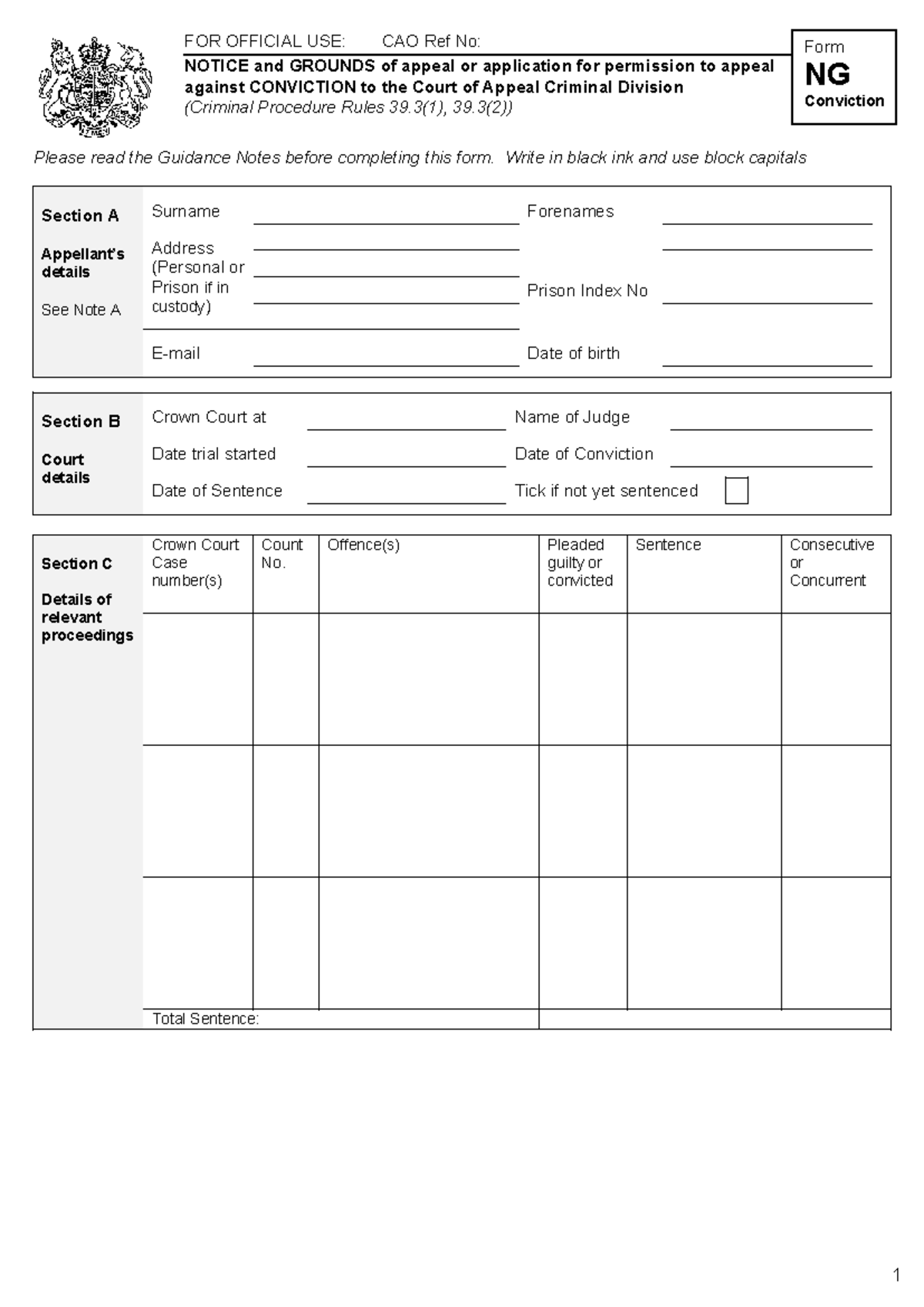 Conviction form - FOR OFFICIAL USE: CAO Ref No: NOTICE and GROUNDS of ...