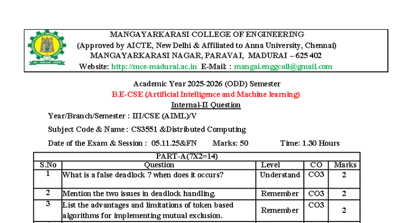 CS3551 Internal-2 Question Paper on AI & ML Concepts - Studocu