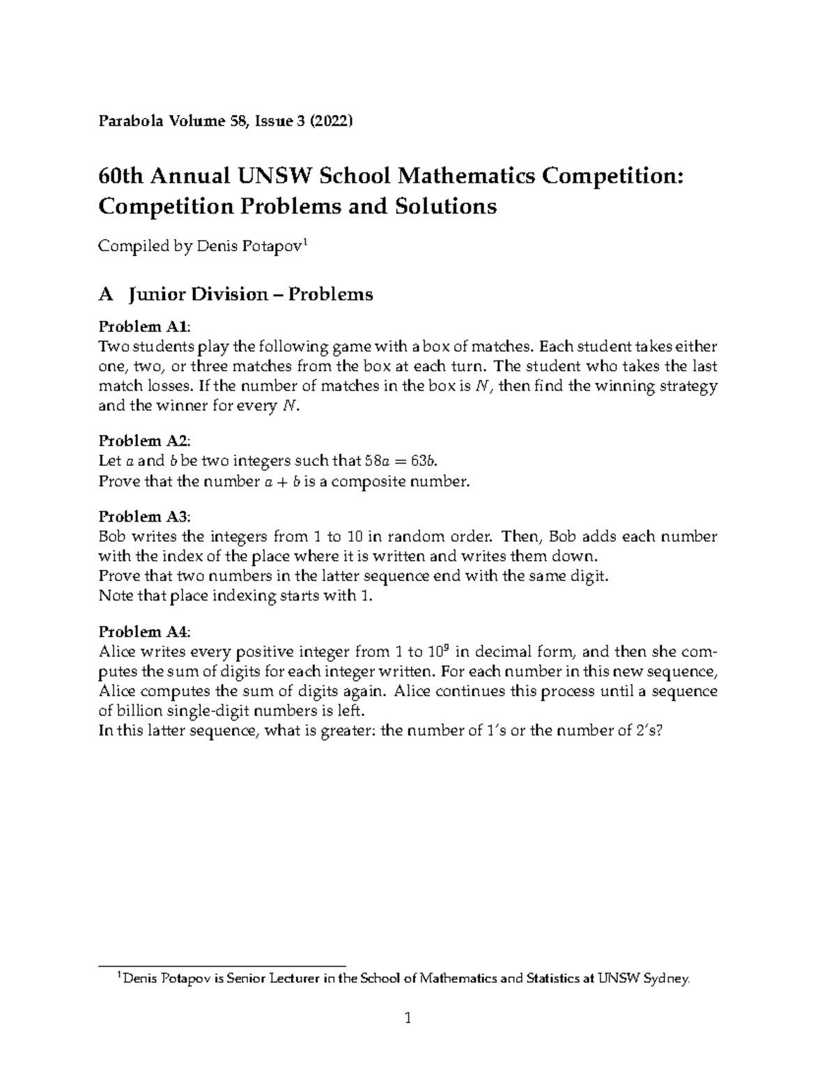2022 UNSW Mathematics Competition Solutions for Junior Division - Studocu