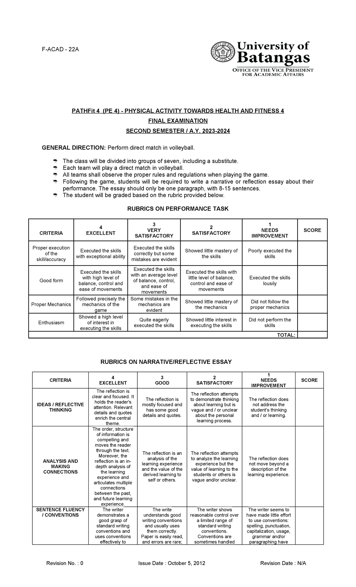 Final Examination Guidelines for PATHFit 4 (PE 4) - Health & Fitness 4 ...