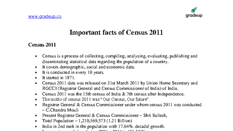 Census 2011: Key Demographic Insights and Statistics - Studocu