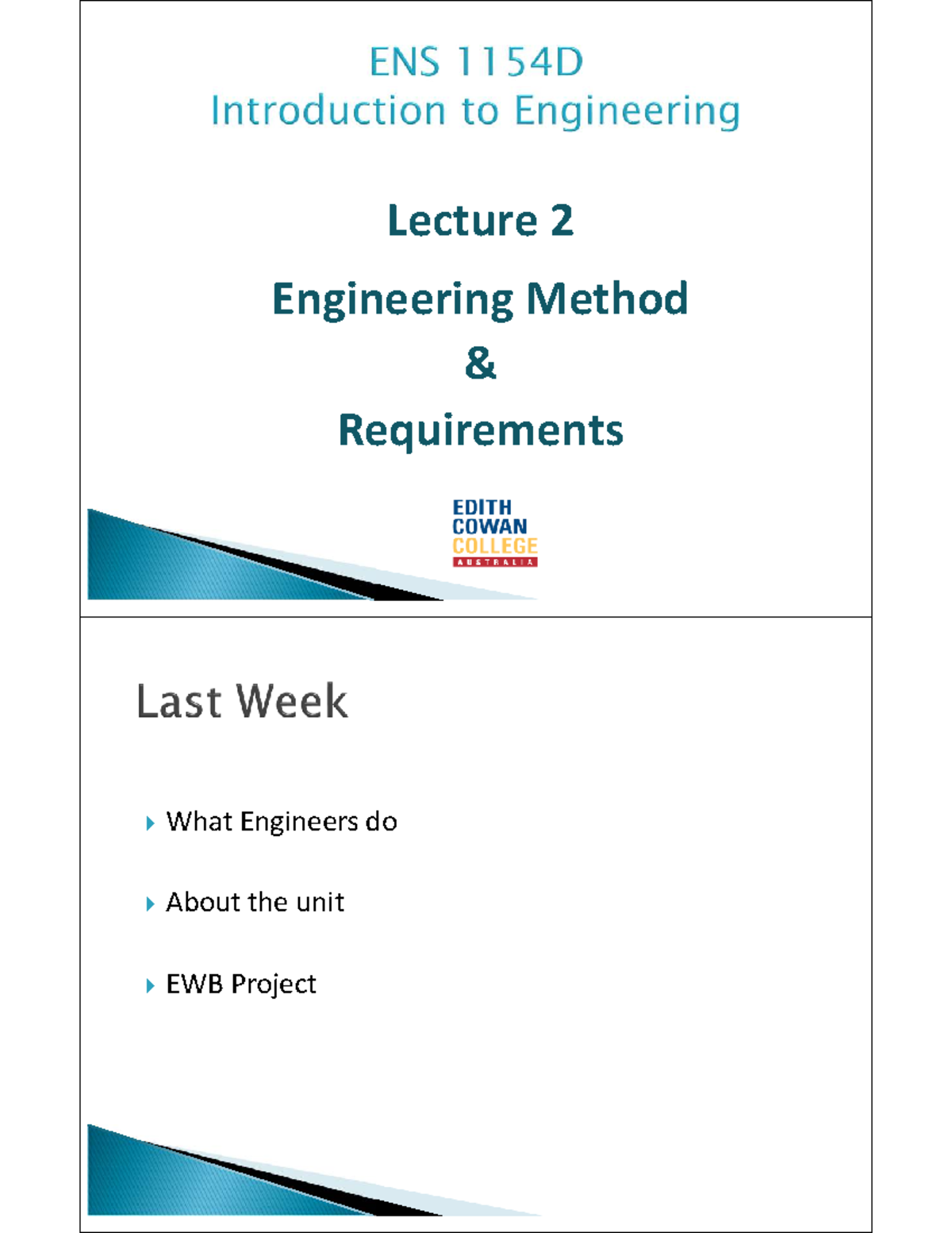 EWB Project Lecture 2: Engineering Method & Requirements Analysis - Studocu