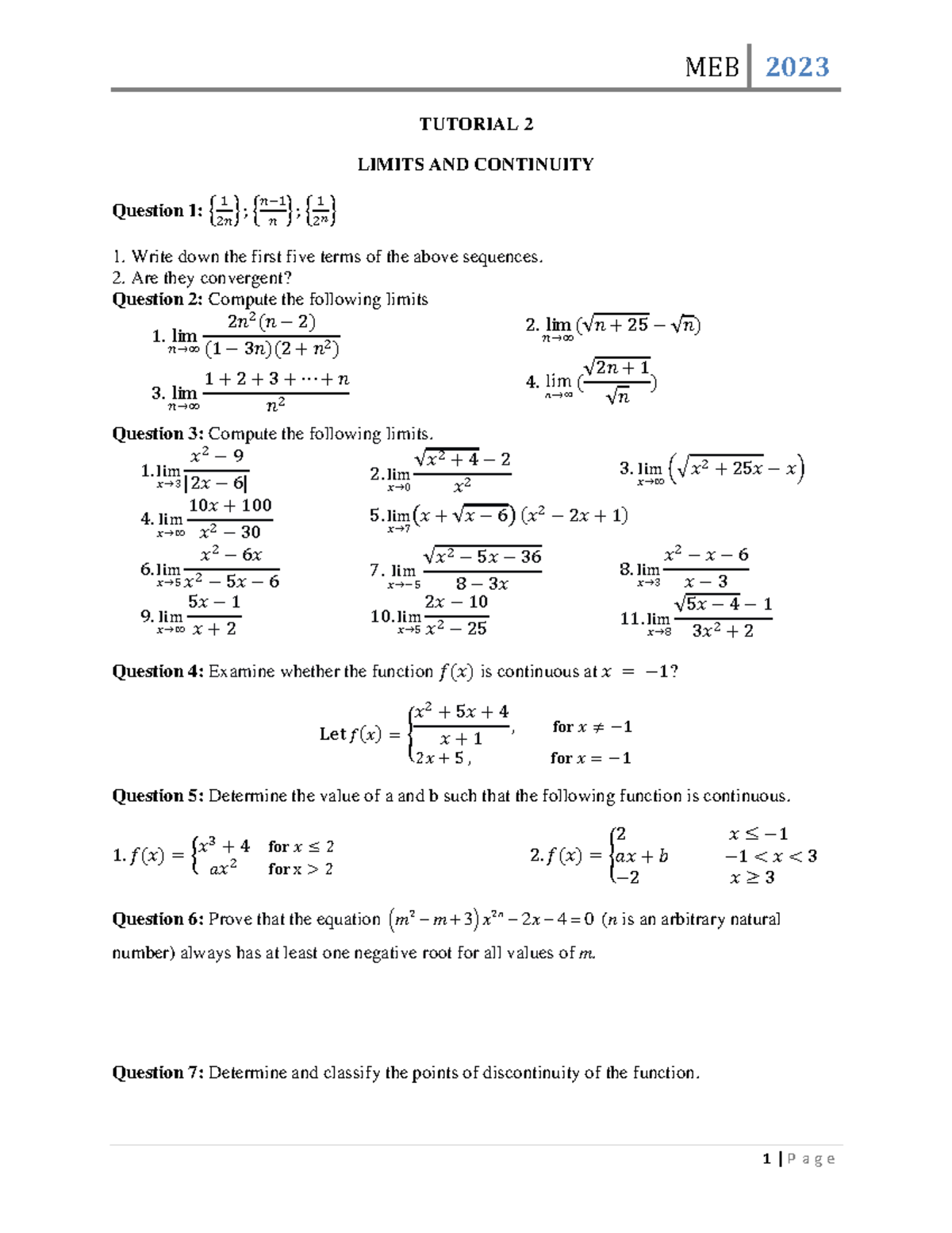 MEB 2023 TUT 2 - MEB 2023 TUT 2 - MEB 2023 1 | P a g e TUTORIAL 2 ...
