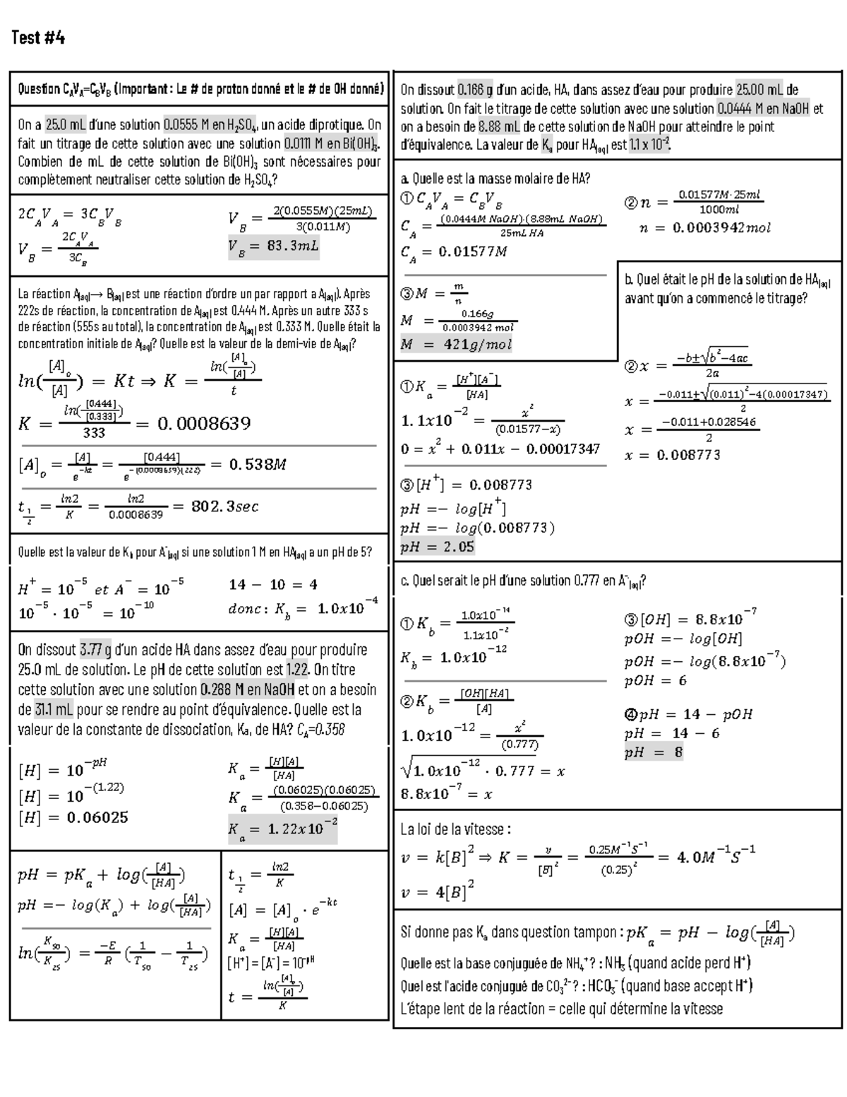 CHM1711 - Test#4 Cheat Sheet: Titration and pH Calculations - Studocu