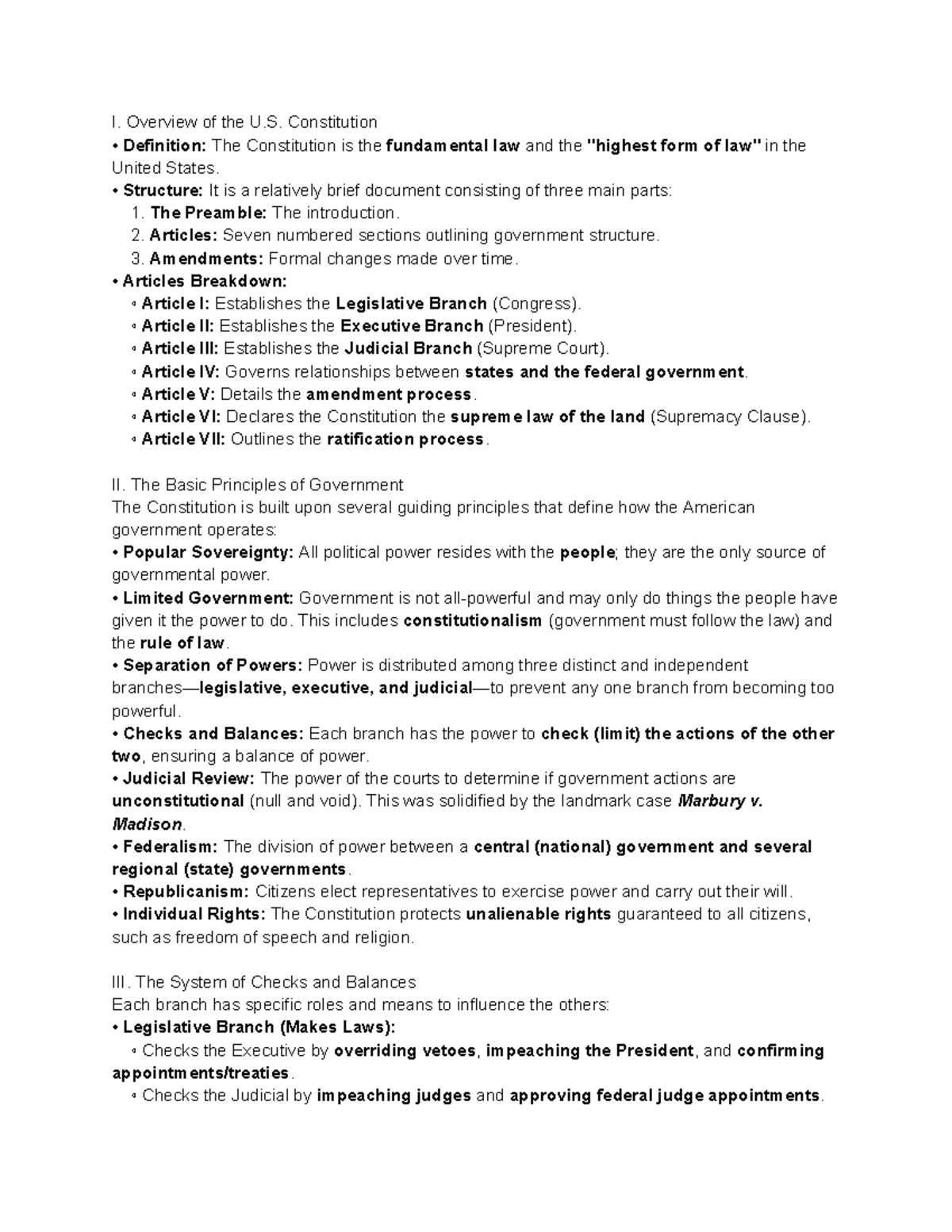 Honors Government - Chapter 3: Overview of the U.S. Constitution - Studocu