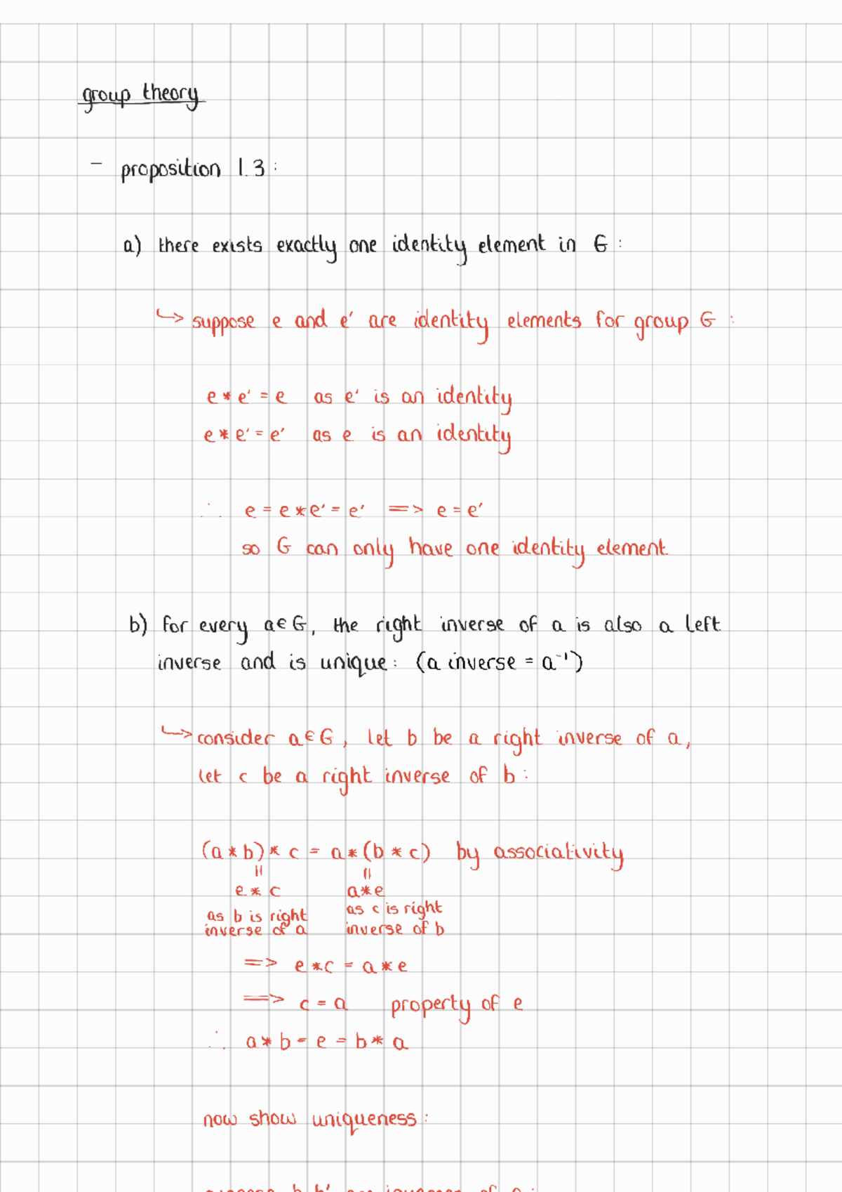 Group Theory Prop 1: Identity Element & Inverses - Key Properties - Studocu