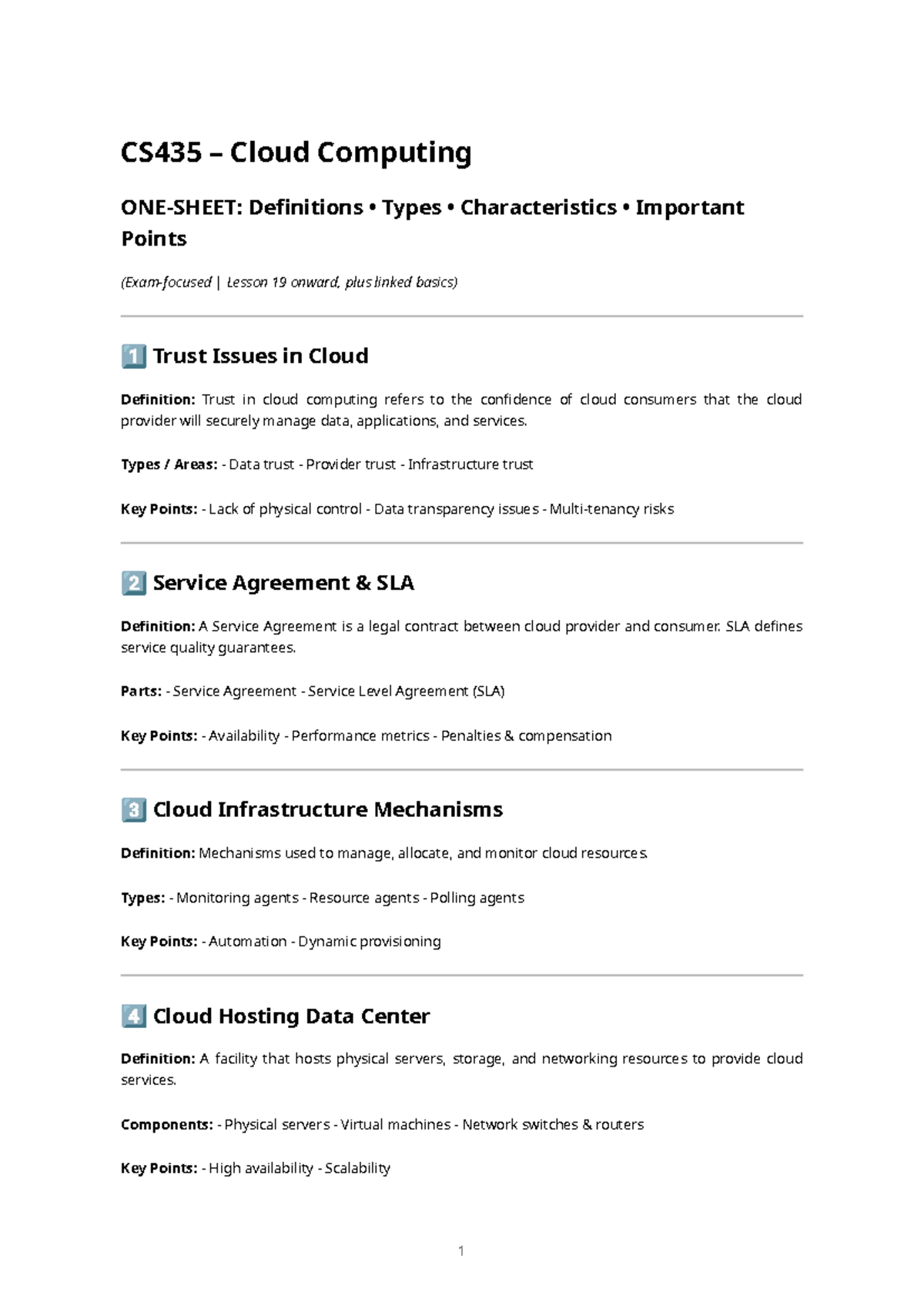 CS435 Cloud Computing: Key Definitions, Types & Important Points - Studocu