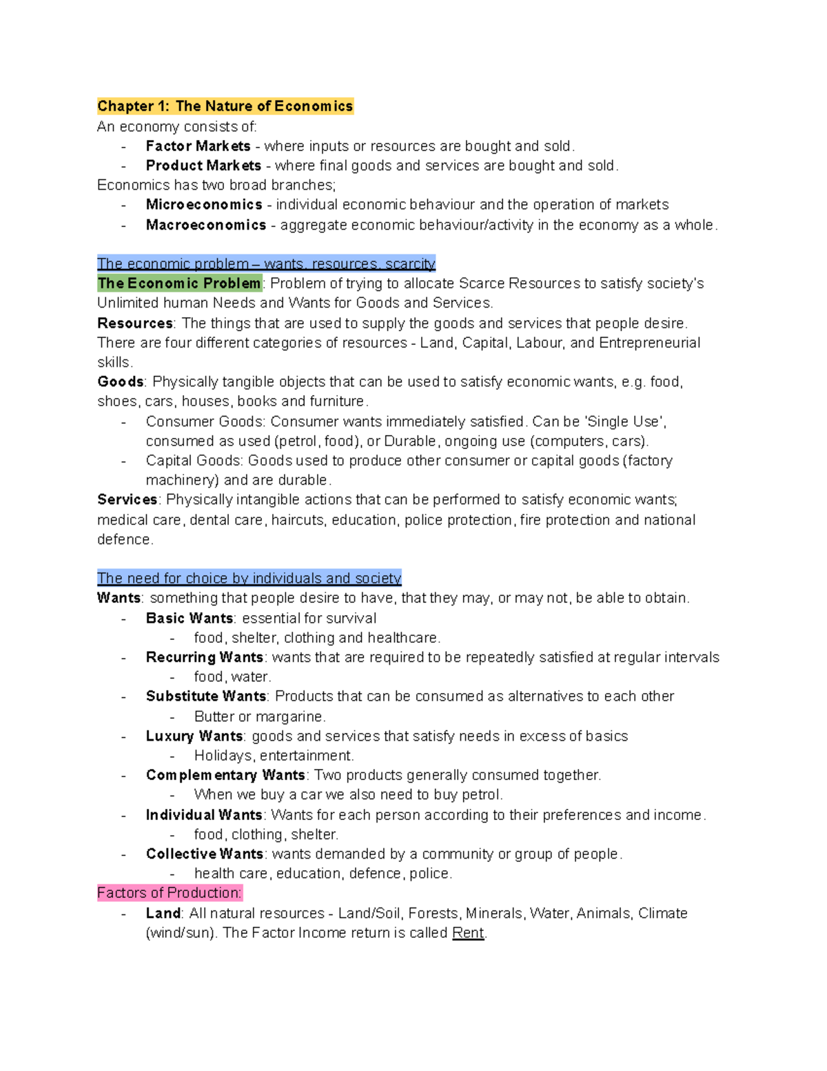Chapter 1: The Nature of Economics - Key Concepts and Definitions - Studocu
