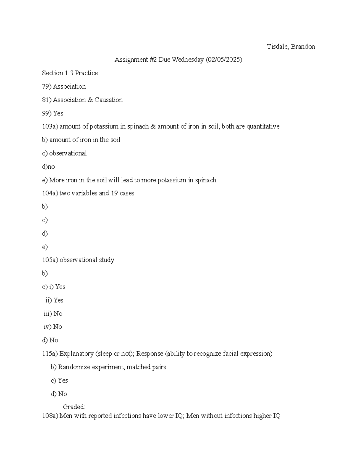 Elemental Stats Assignment 2: Section 1.3 and 2.1 practice solutions ...