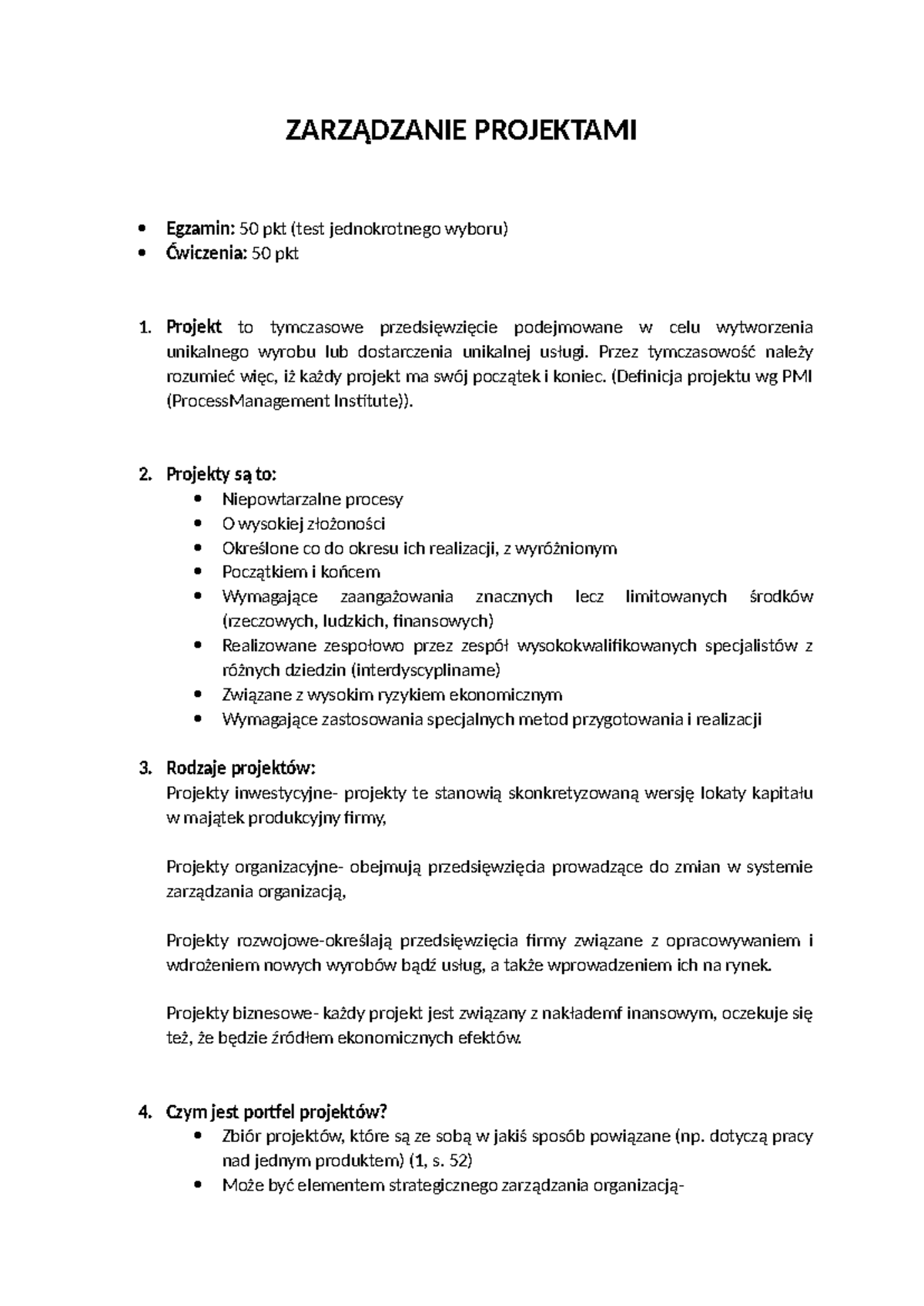 ZARZĄ Dzanie Projektami - notatki - ZARZĄDZANIE PROJEKTAMI Egzamin: 50 ...