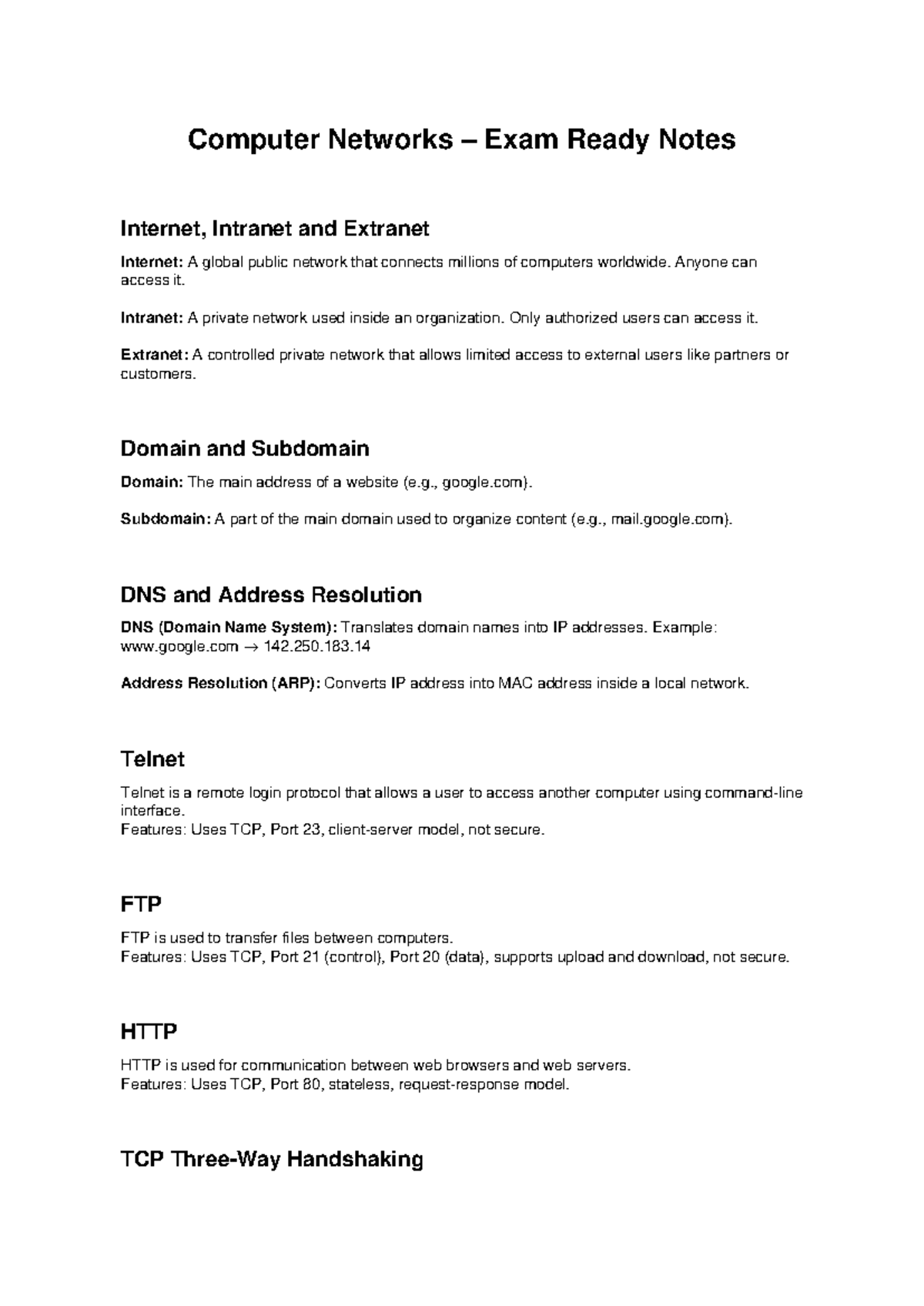 Computer Networks Exam Ready Notes: Internet, Intranet & Extranet - Studocu