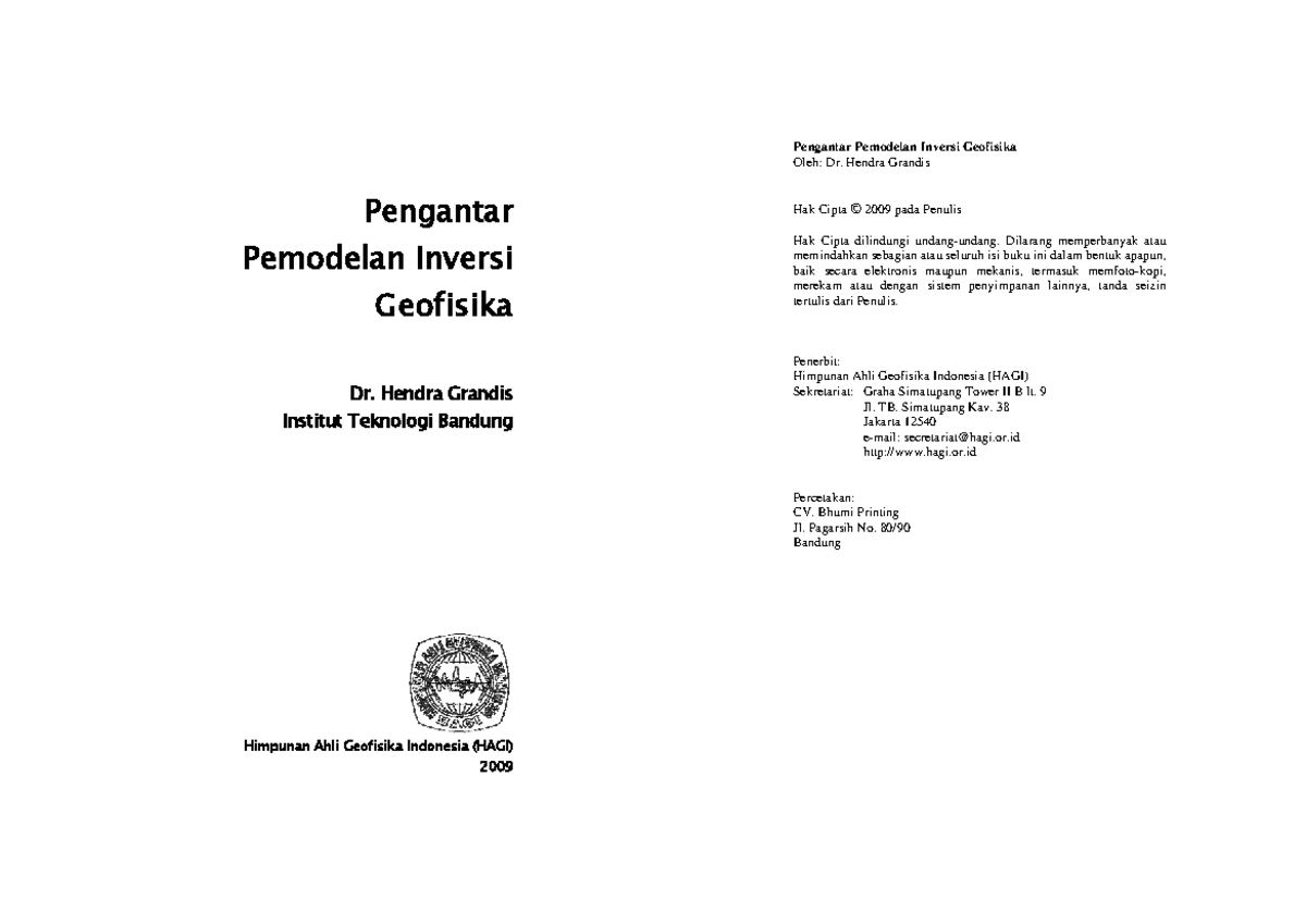 Pengantar Pemodelan Inversi Geofisika - Dr. Hendra Grandis (ITB) - Studocu