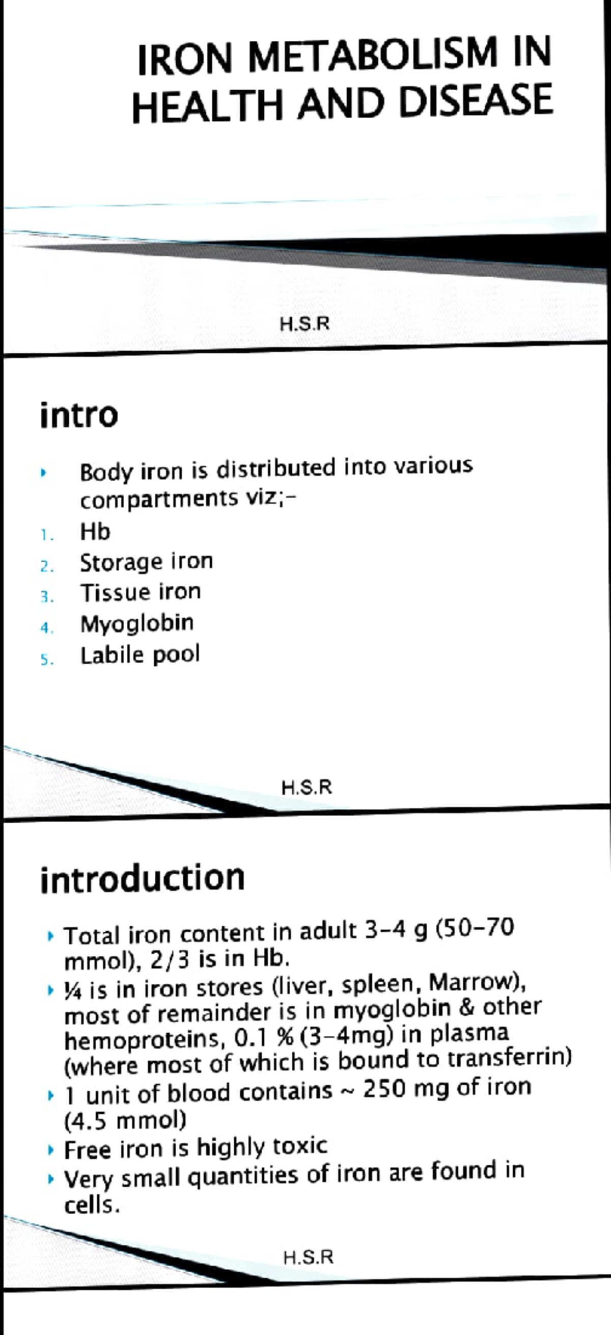 Iron metabolism in health and disease: H.S.R introduction notes - Studocu