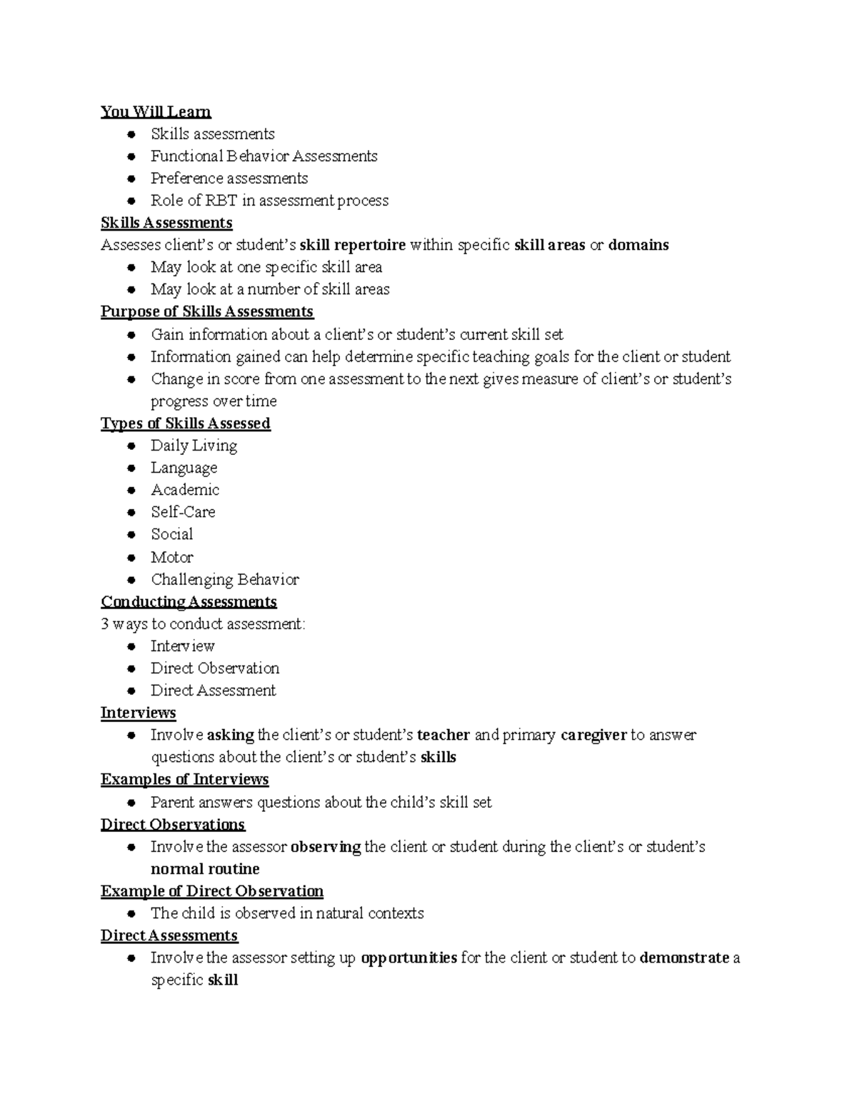 RBT Role in Skills and Functional Behavior Assessments (RBT 101) - Studocu