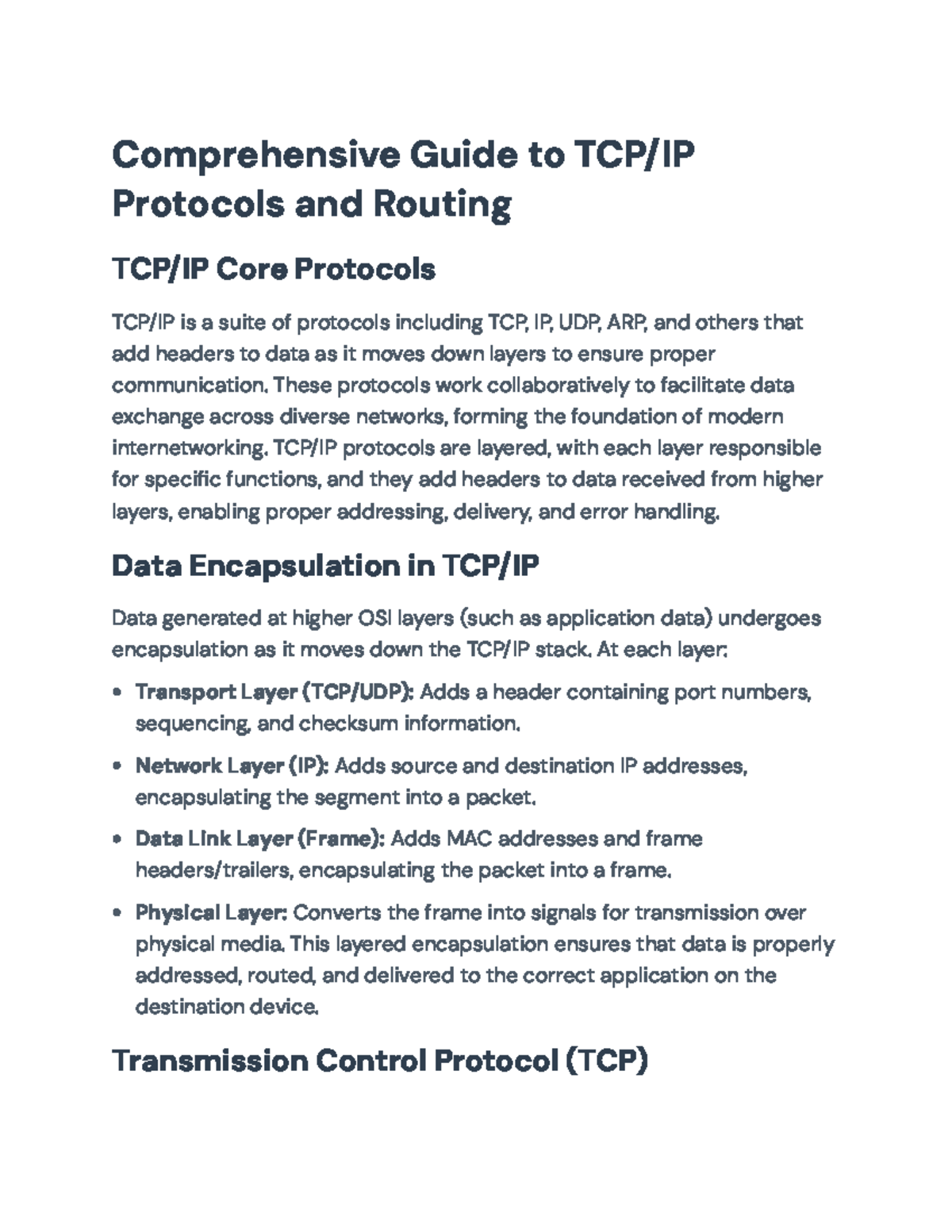 Comprehensive Guide to TCP/IP Protocols and Routing Fundamentals - Studocu