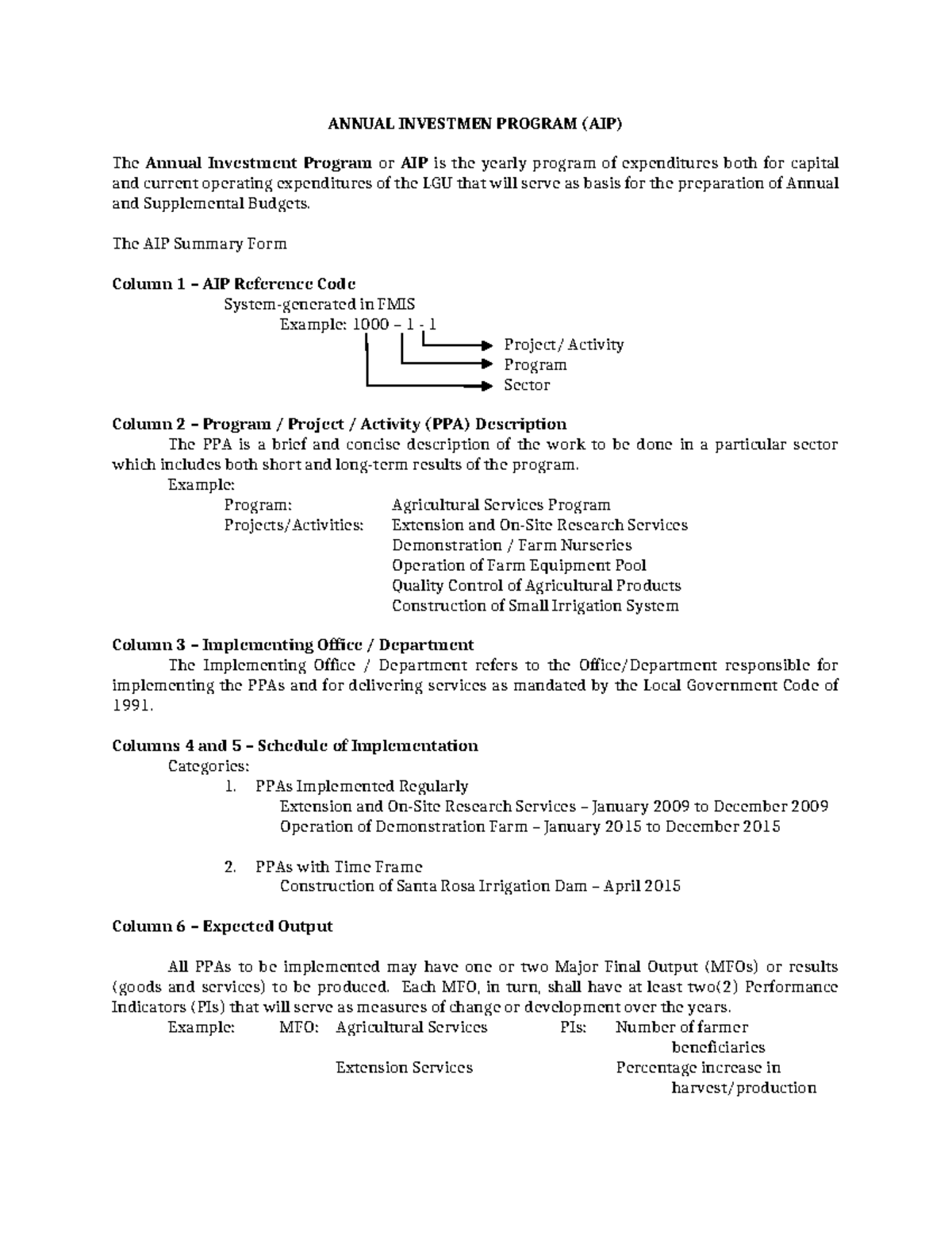 AIP guide for annual investment program implementation and budgeting ...