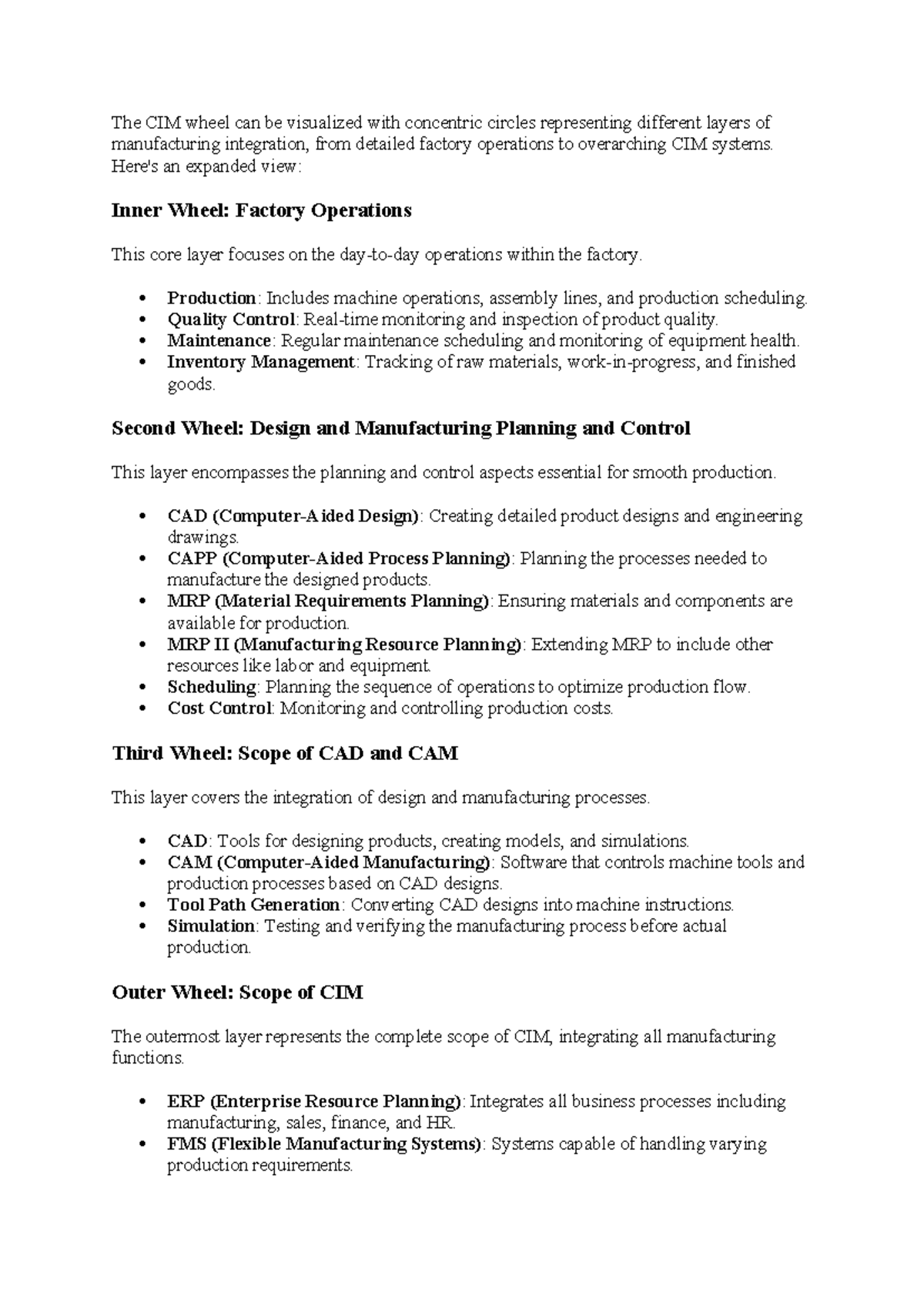 CIM Wheel: Integrating Manufacturing Processes and Technologies - Studocu