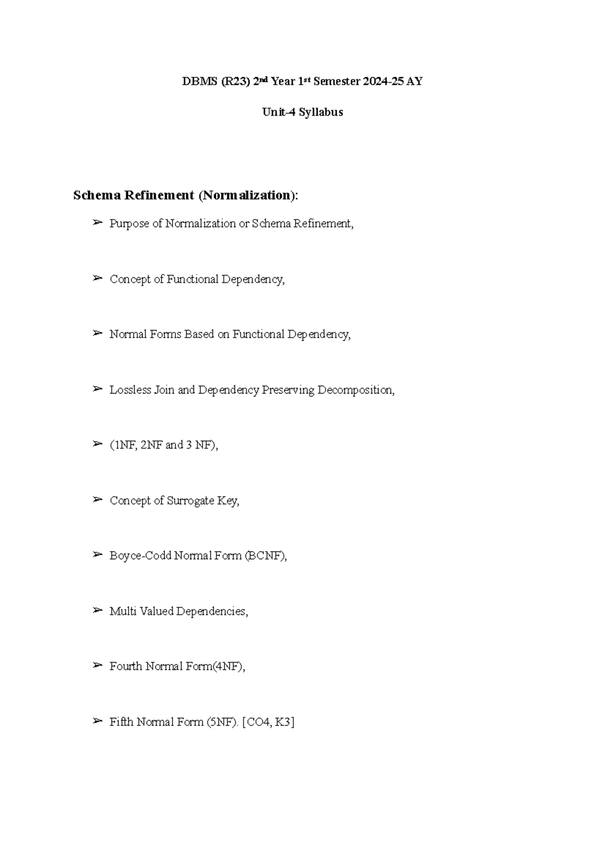 Unit 4 Dbms R23 Dbms Unit 4 Dbms R23 2nd Year 1 St Semester 2024 25 Ay Unit 4 Syllabus