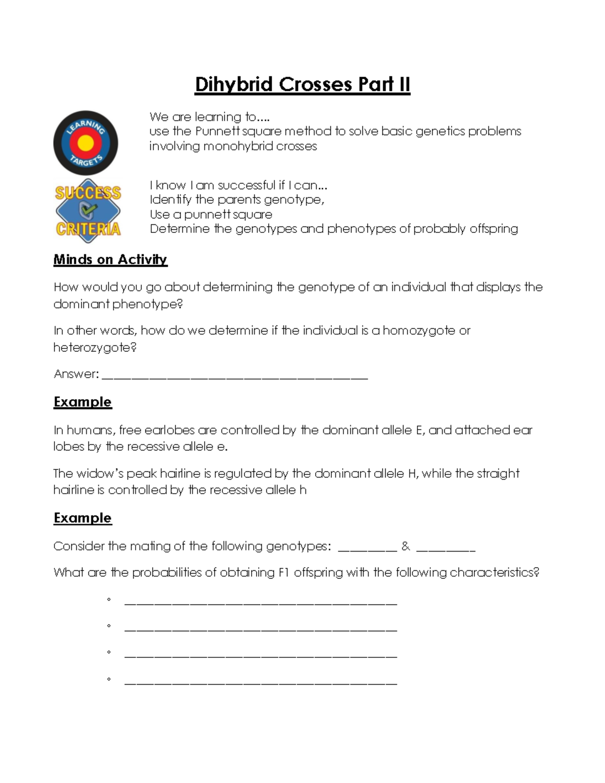 Kami Export - Lesson 8.1 Dihybrid Crosses & Punnett Square Genetics ...